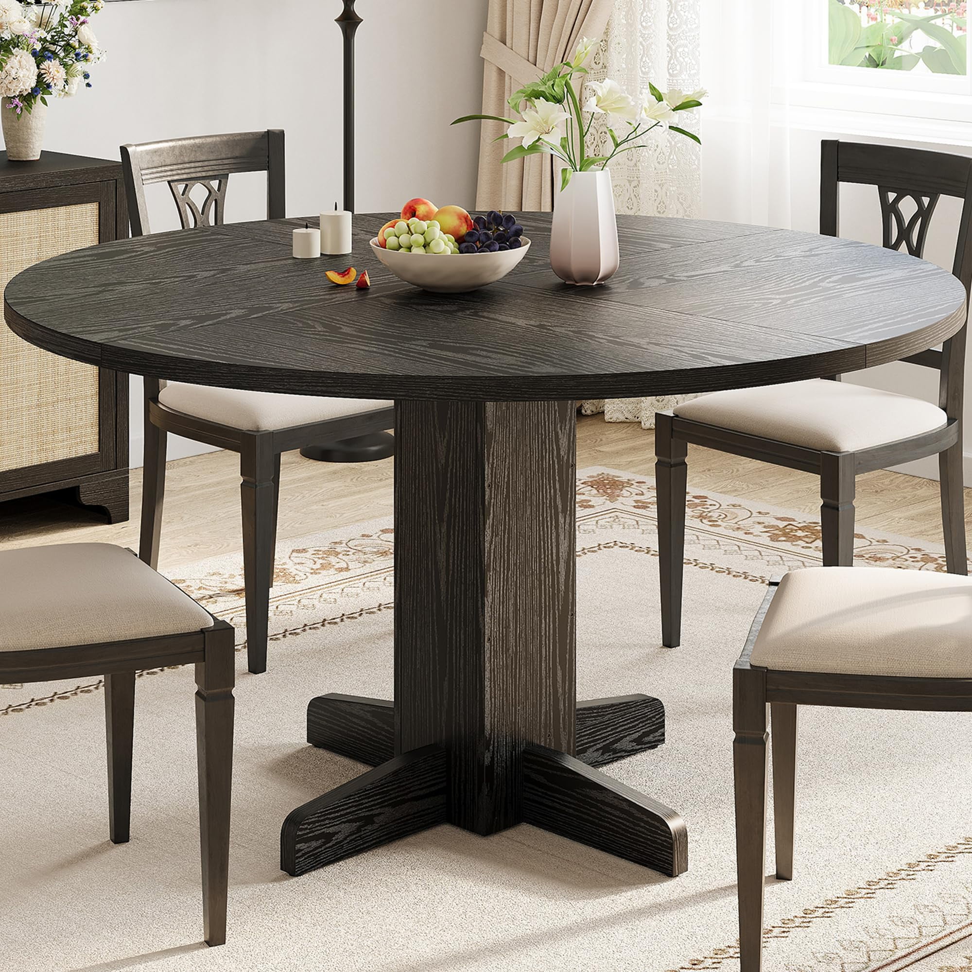 Huisuilinss Round Dining Table For 4,Farmhouse Circle Kitchen Table,47 ...