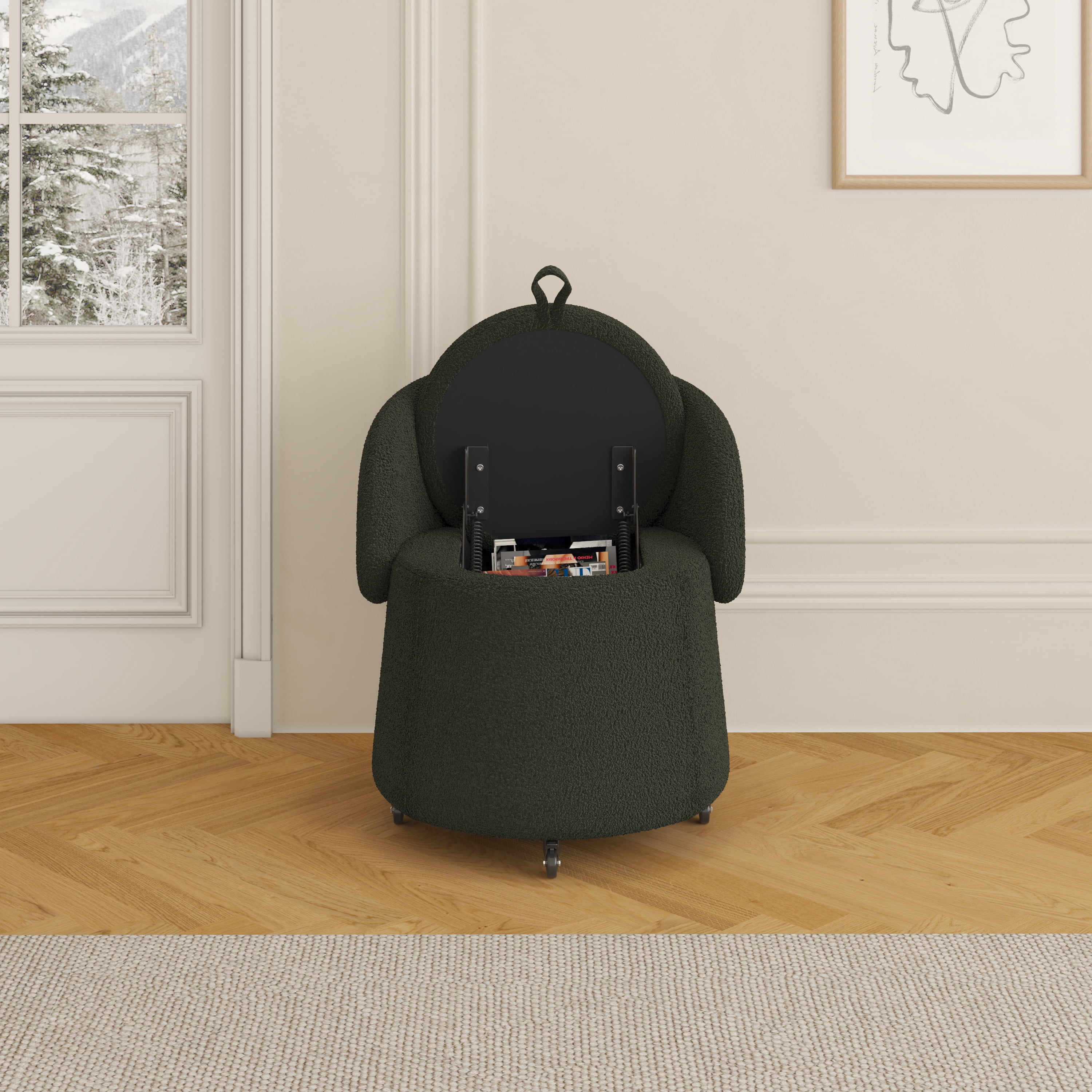 Huisuilinss Round Storage Ottoman With Backrest,Mobile Stool,360-Degree ...
