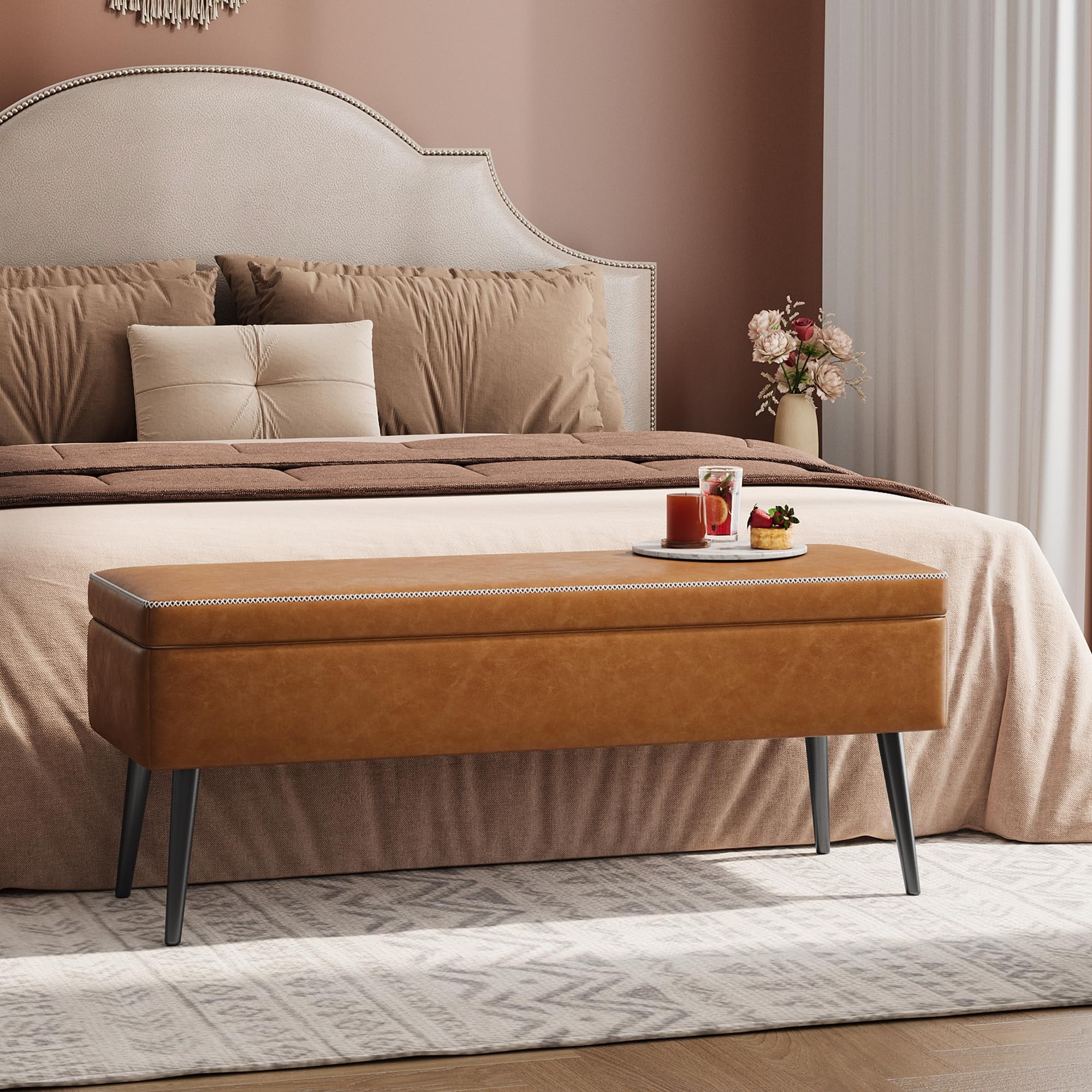 Huisuilinss Storage Ottoman Bench,Leather Storage Bench,Foot Rest Stool ...