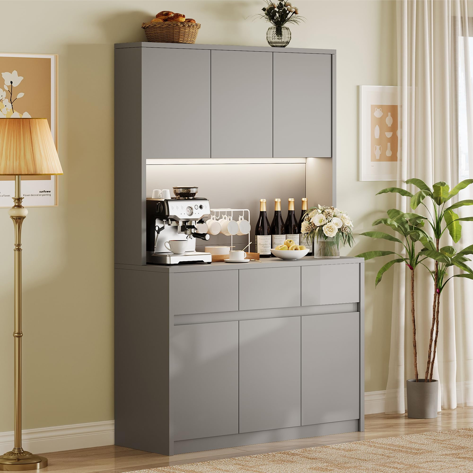 Huisuilinss Tall Kitchen Pantry Storage Cabinet,Freestanding Kitchen ...