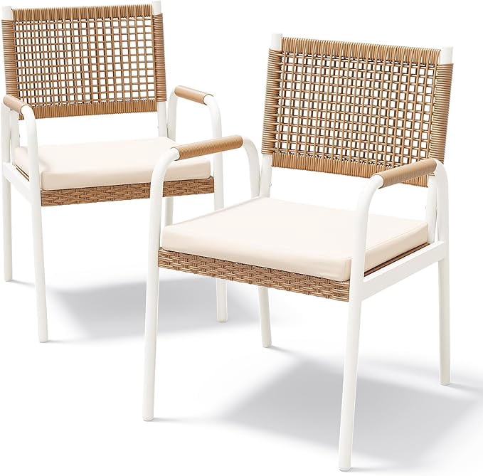 Huisuilinss Wicker Chairs Set Of 2,Outdoor Rattan Chair,Patio Dining ...