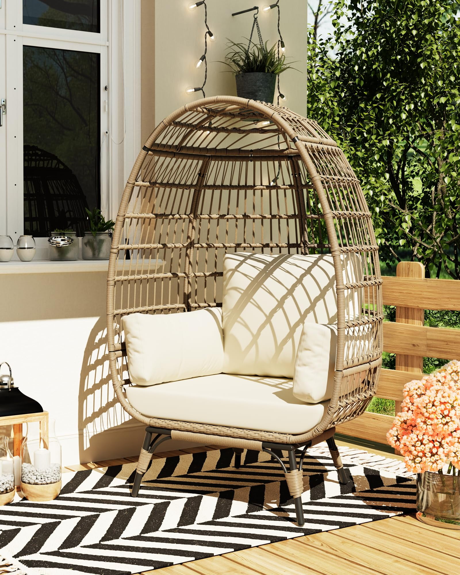 Huisuilinss Wicker Egg Chair Outdoor,Rattan Lounge Chair,Oversized ...