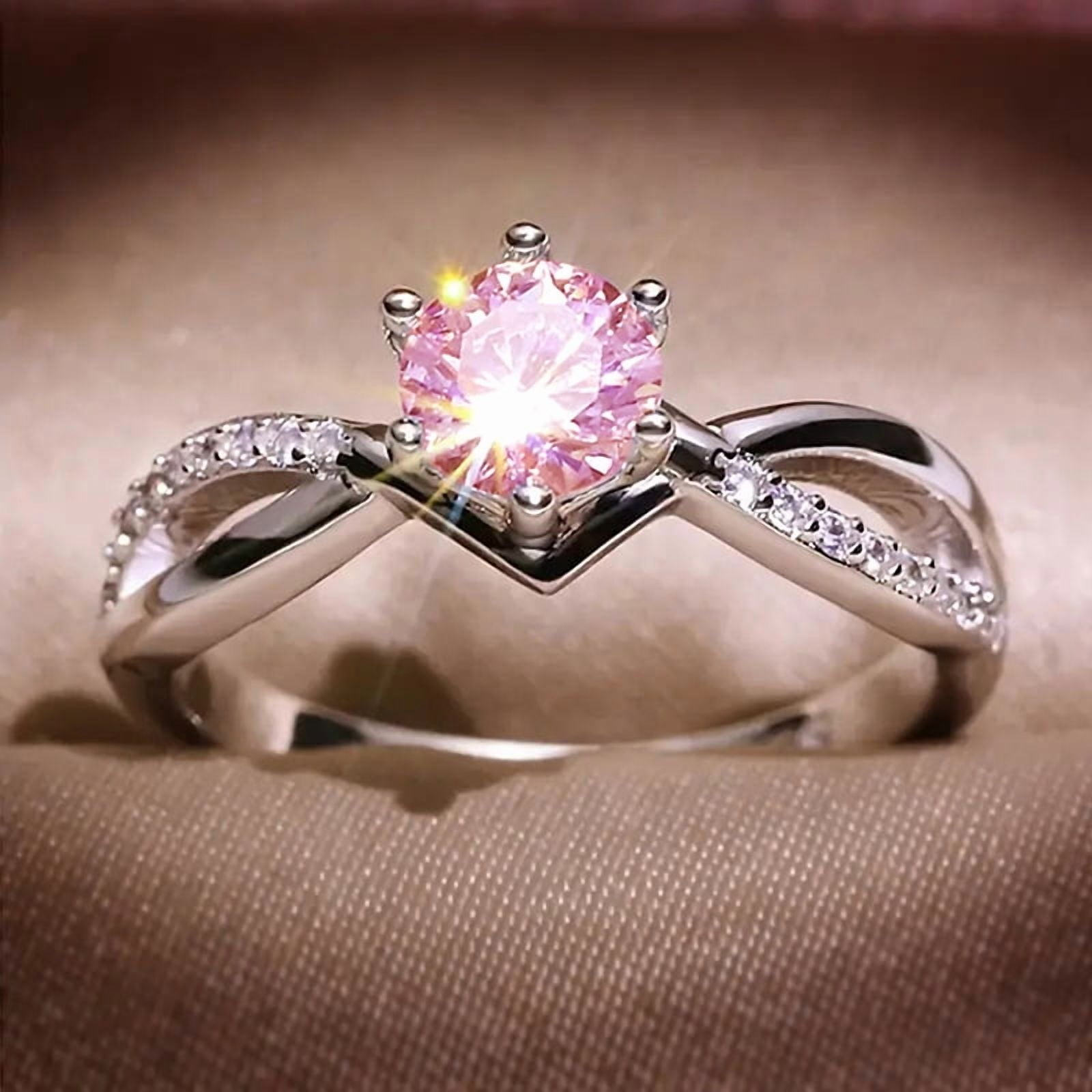 Huitan Trendy 6 Claws Zirconia Stone Rings for Women Fashion Silver ...