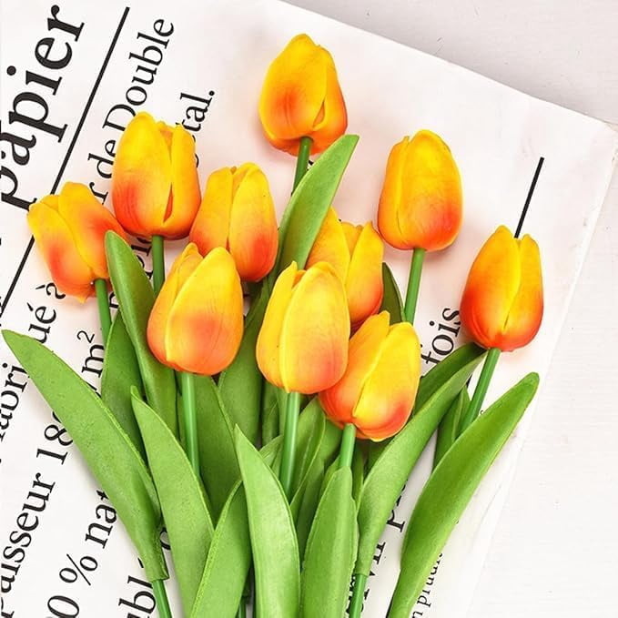 Huiyi Artificial Tulips Flowers Fake Flowers, 10 Faux Flower Tulips ...
