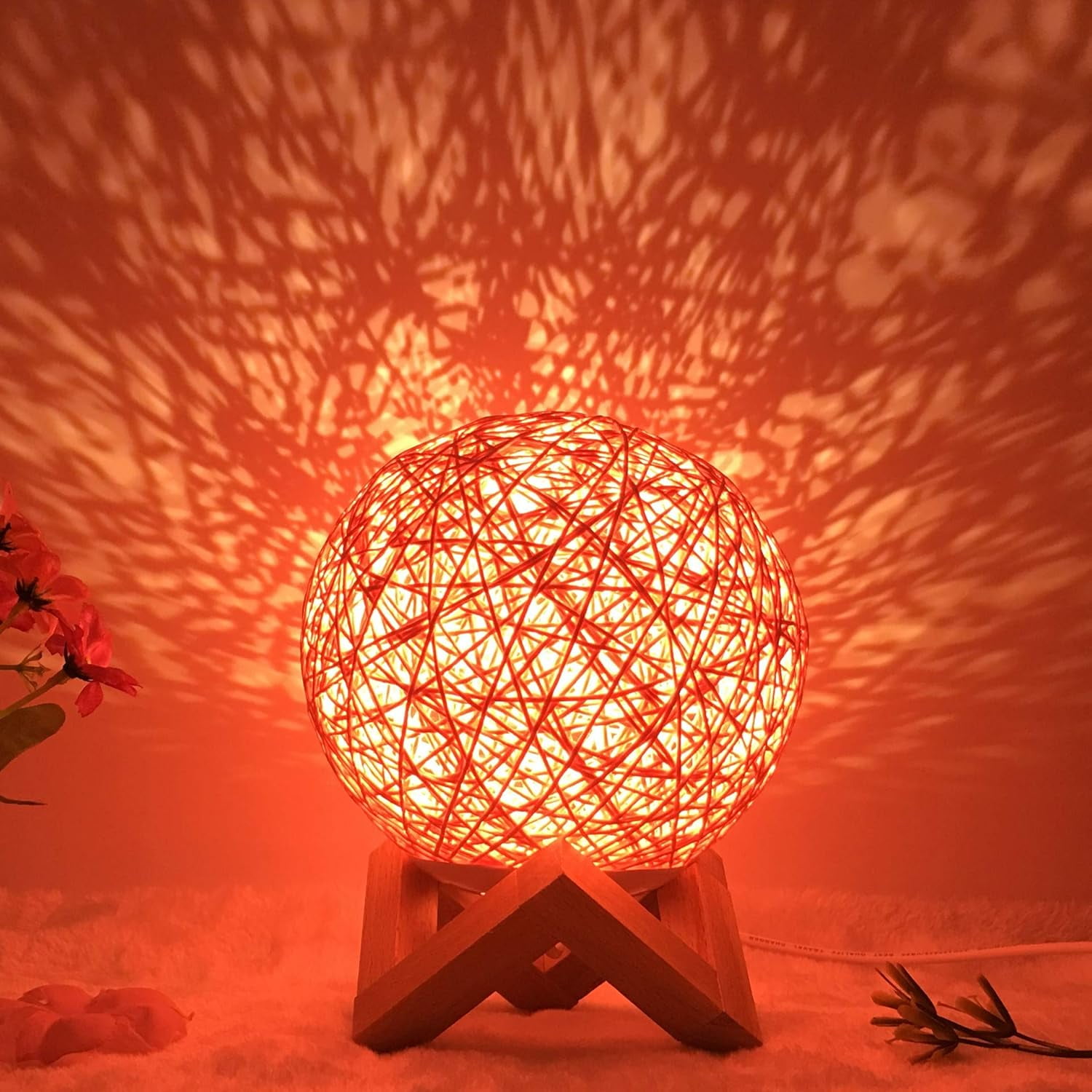 Huiyi LED Rattan Ball Night Light, Bracket Seat Dimmable Night Lights ...