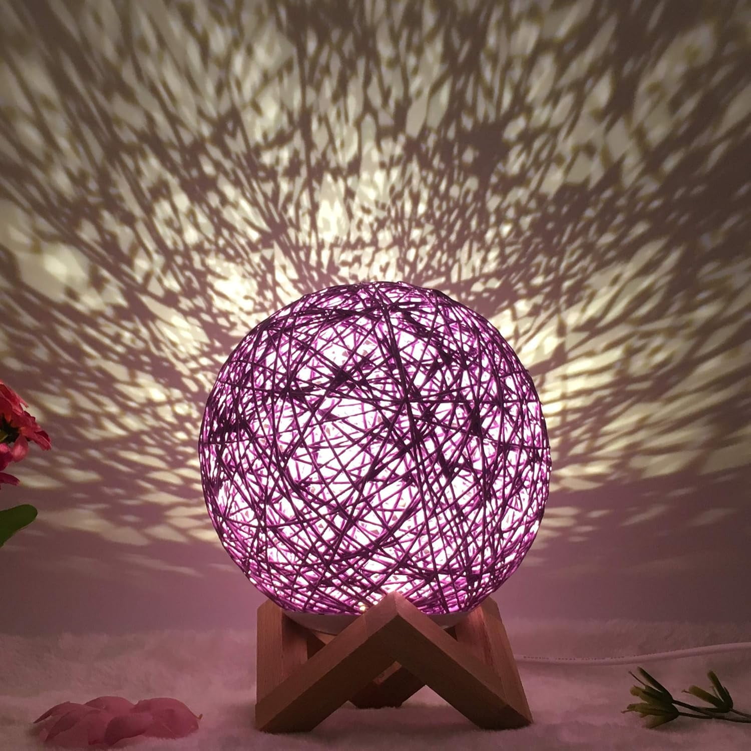 Huiyi LED Rattan Ball Night Light, Bracket Seat Dimmable Night Lights ...