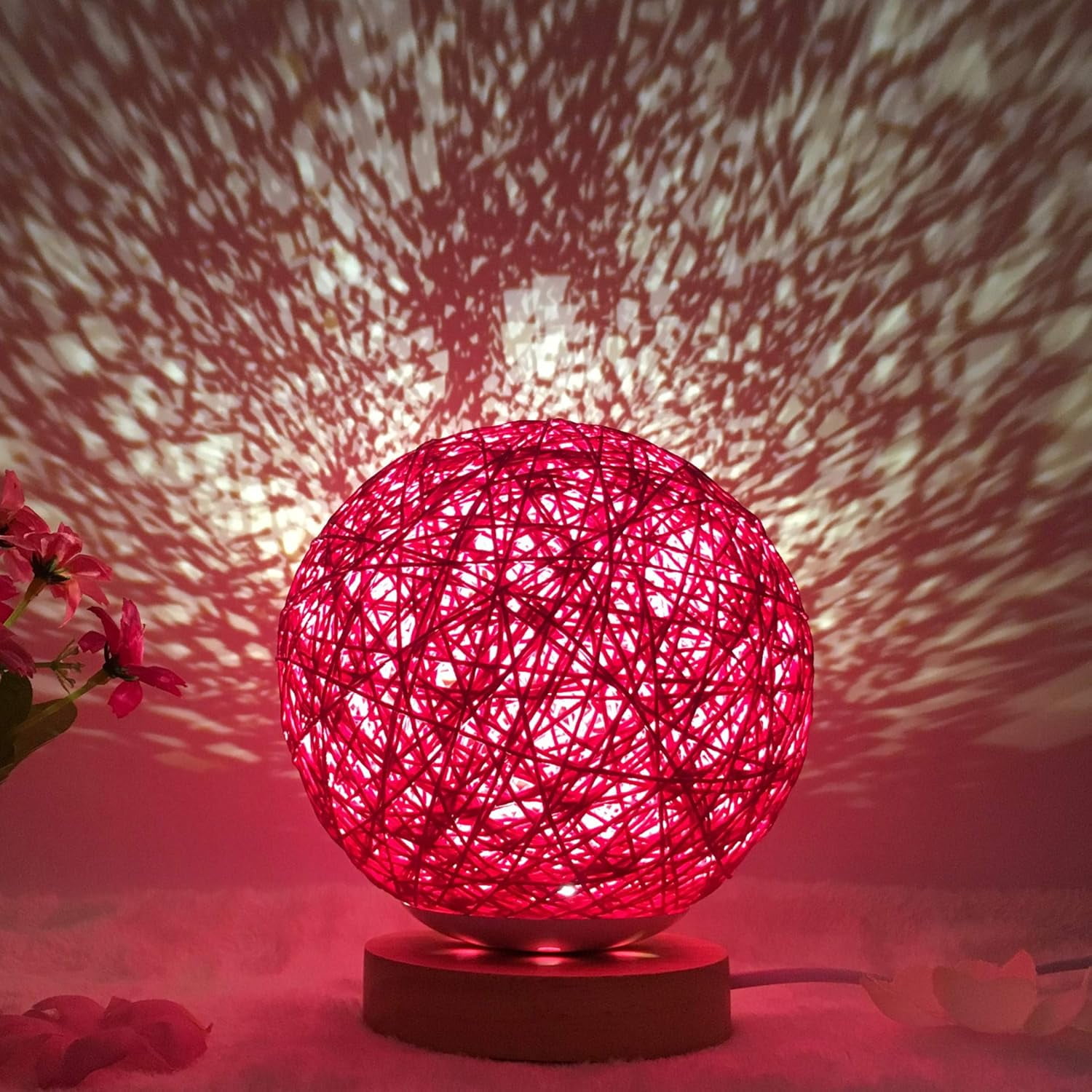 Huiyi LED Rattan Ball Table Light, Round Base Dimmable Night Lights ...