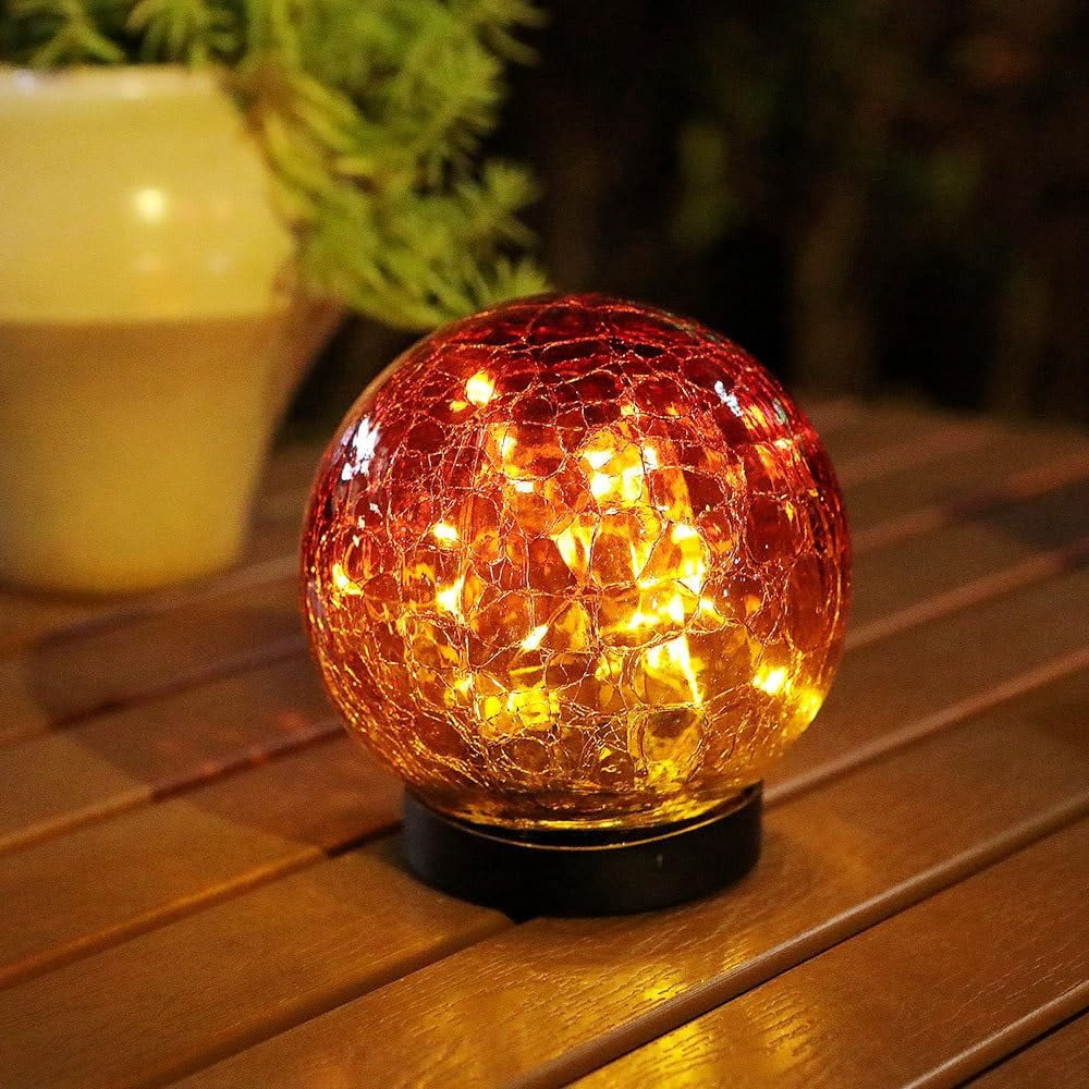 Huiyi Outdoor Solar Globe Lights, Waterproof Garden Crackle Glass Solar ...