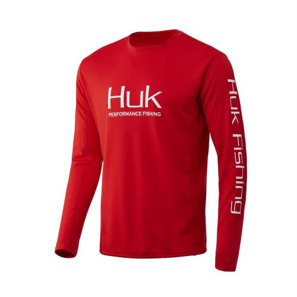 Huk Men S Icon X Long Sleeve Fishing Shirt With Sun Protection Red Xx