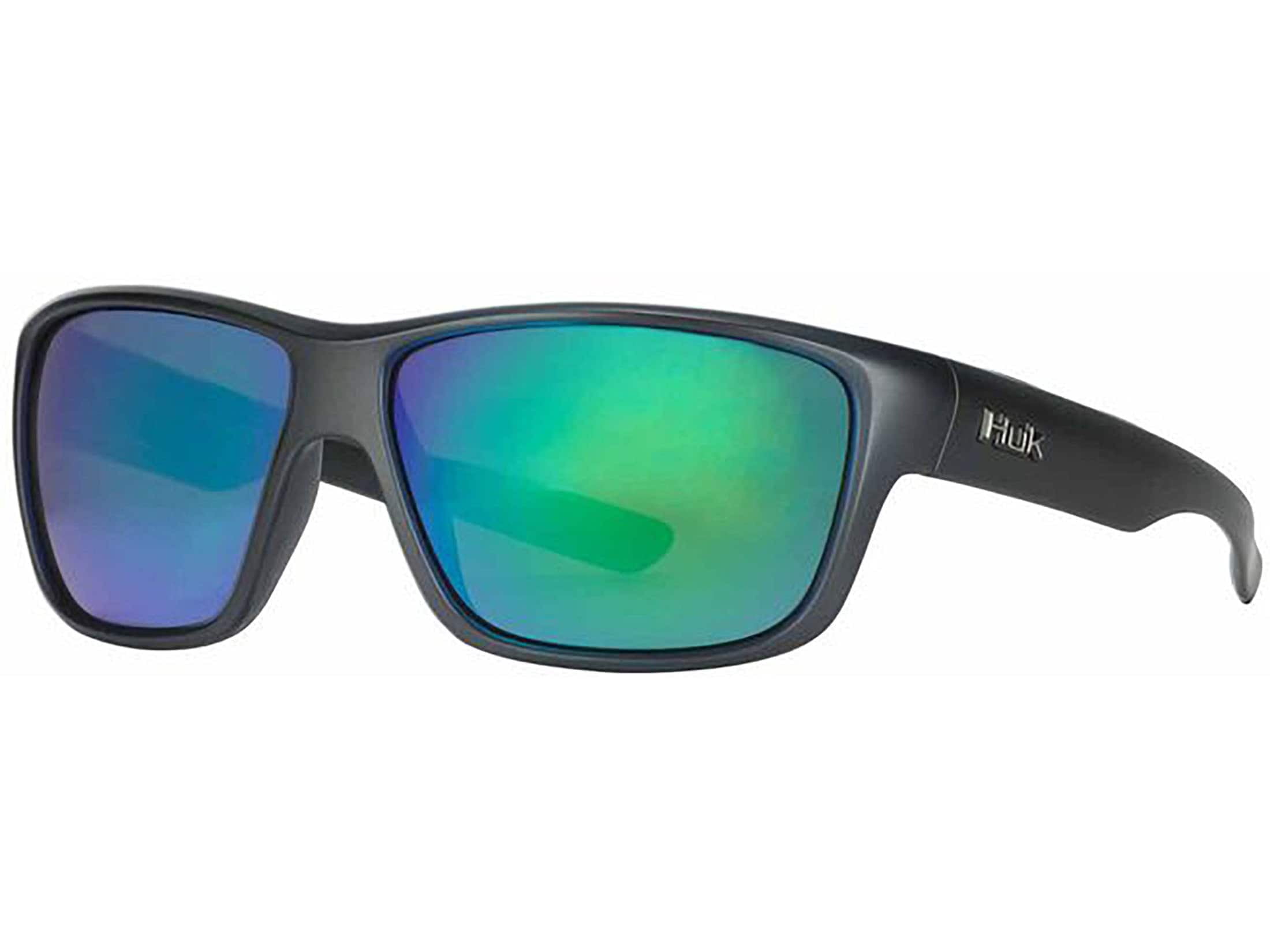 Huk Men's Spar Polarized Sunglasses Matte Black Frame Green Mirror Lens ...