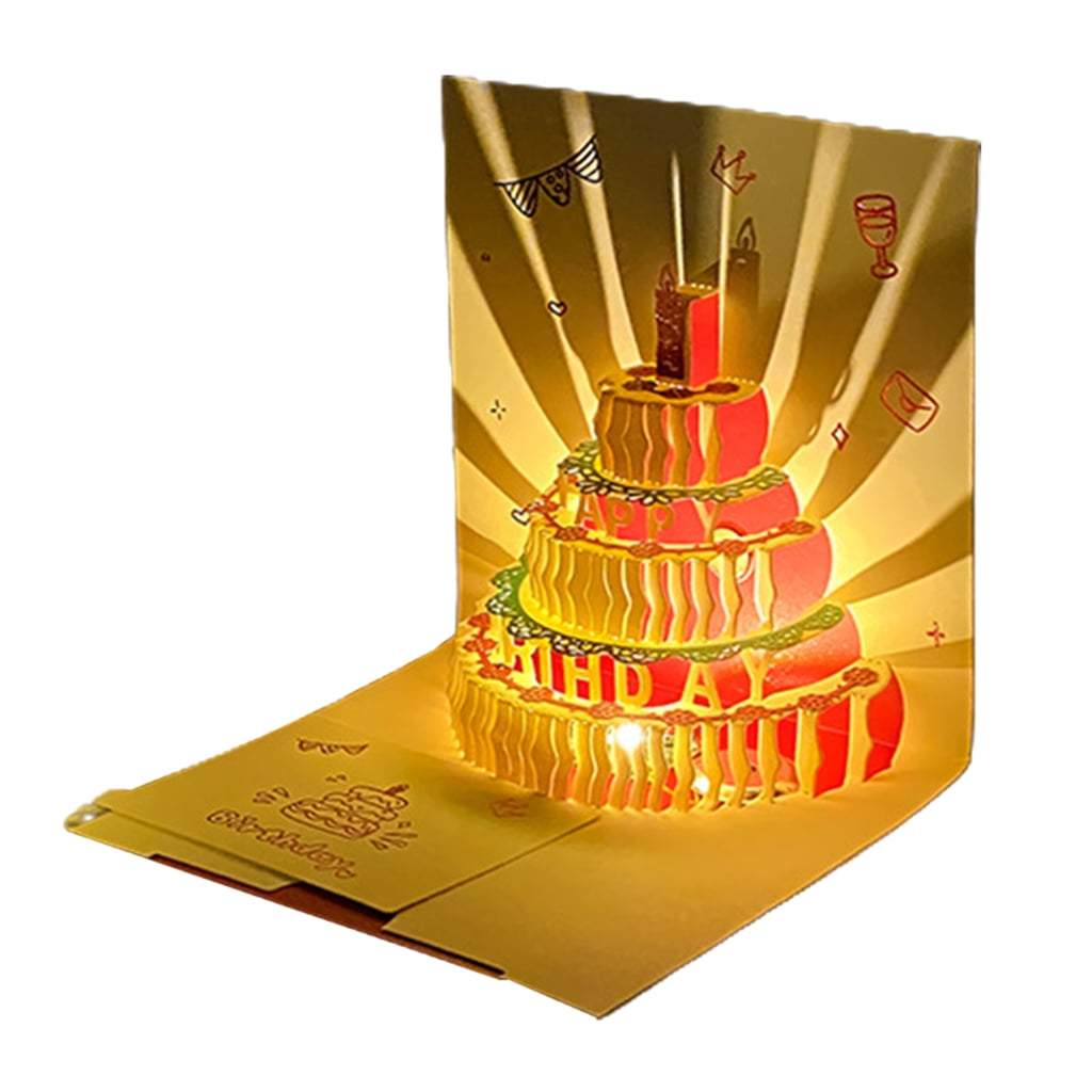 Hukai 3D Musical Birthday Card with LED Light 3D Greeting Cards with ...