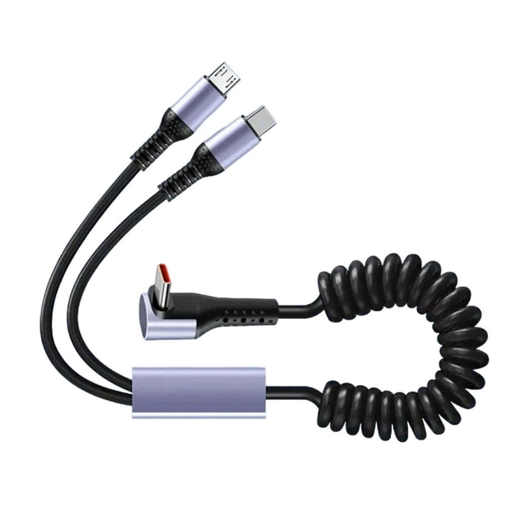 Hukai Double Retractables Spring Charging Cable MicroUSB & Type C Cable ...