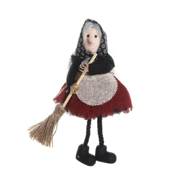 Hukai Eerie Apron Witch with Broom Figure Hanging Dolls Halloween Party ...