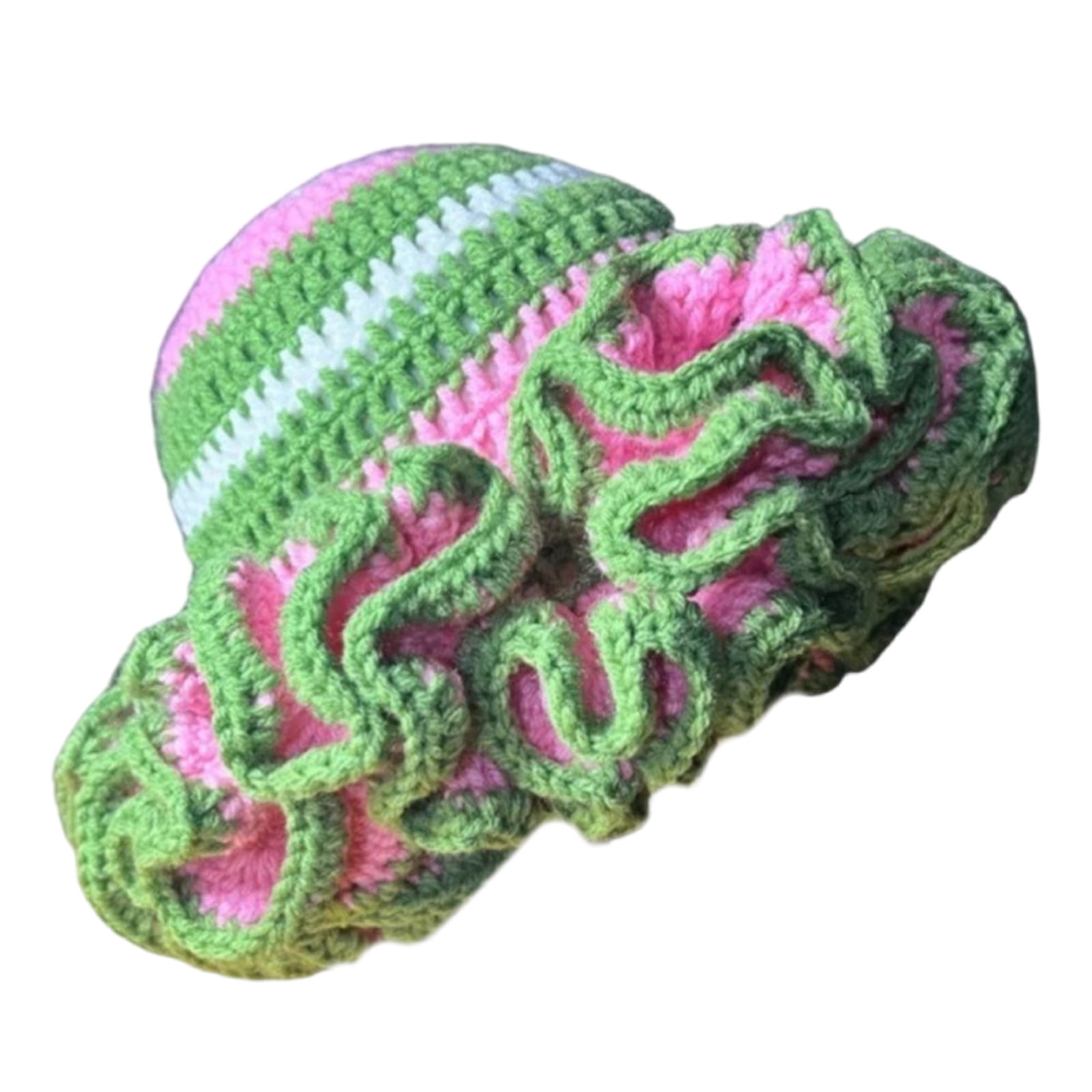 Hukai Female Bucket Caps Crochet Ruffle Brim Hat Street Photo Hat ...