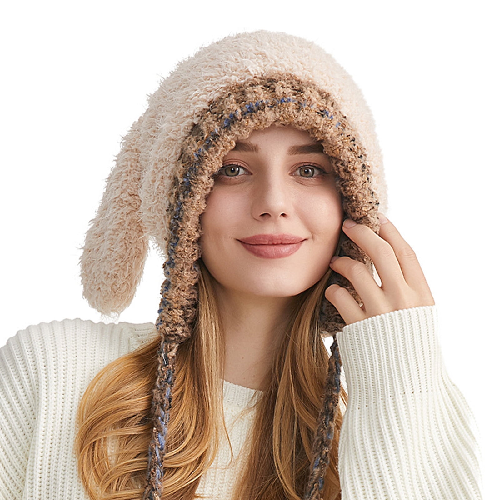 Hukai Furry Cartoon Head Covering with Ear for Girls Cartoon Hat with ...