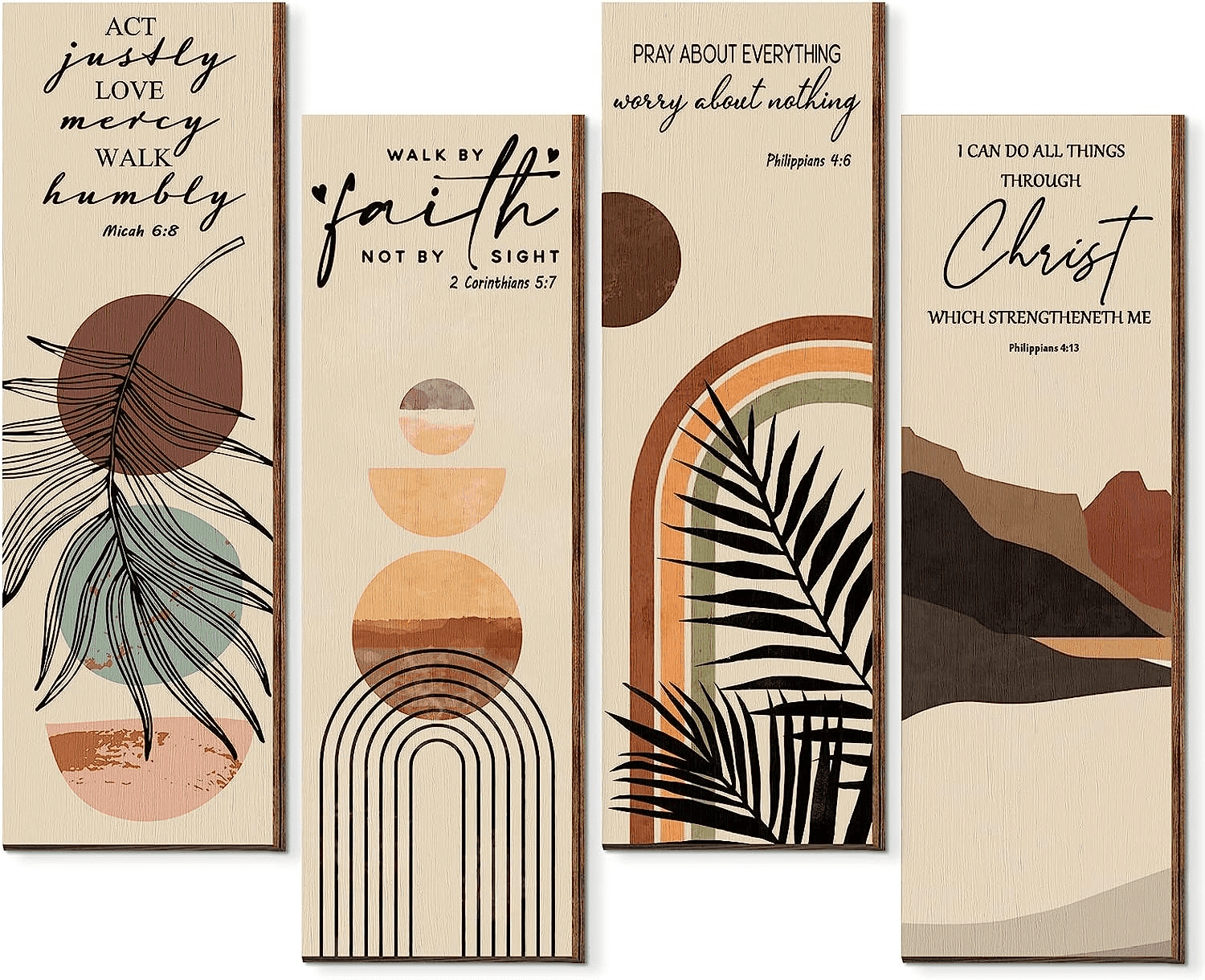 Hukalw 4 Pieces Thicken Boho Bible Verses Art Hanging Wooden Plaque for ...