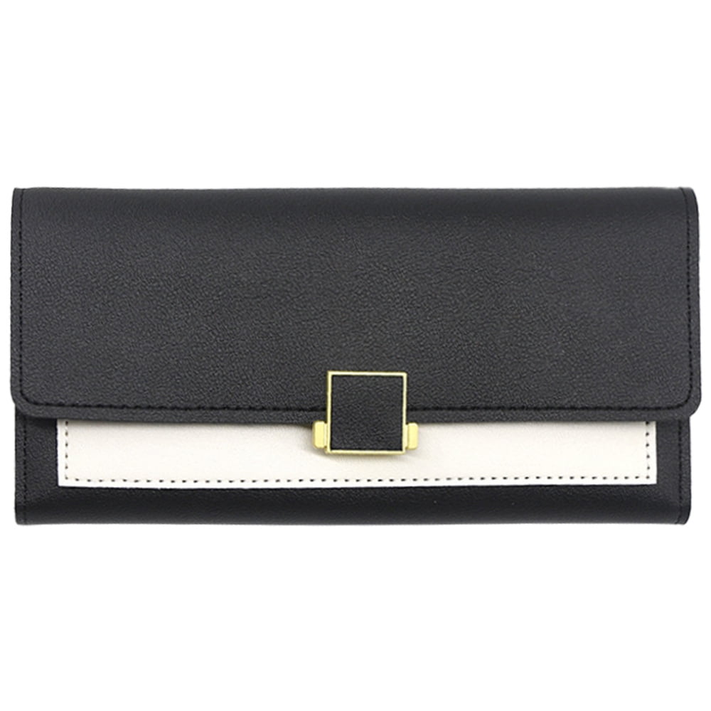 Hukapapa Solid color simple long three-fold women's purse checkered ...