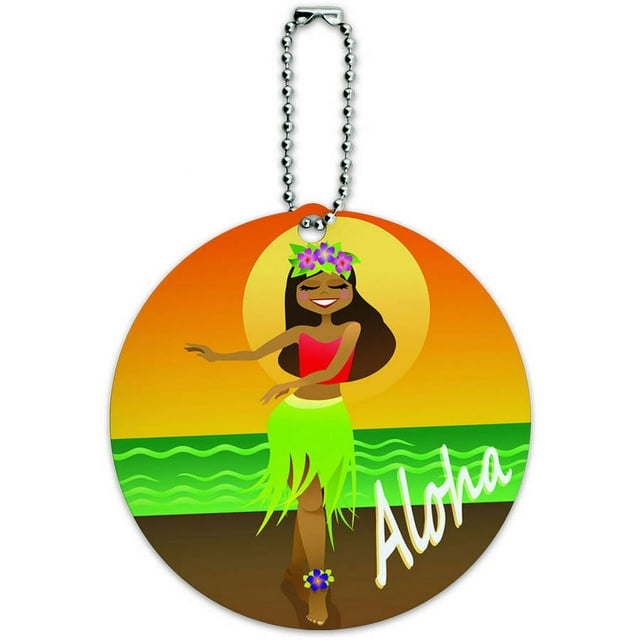 Hula Dancer Hawaii Aloha Round Luggage ID Tag Card for Suitcase or ...