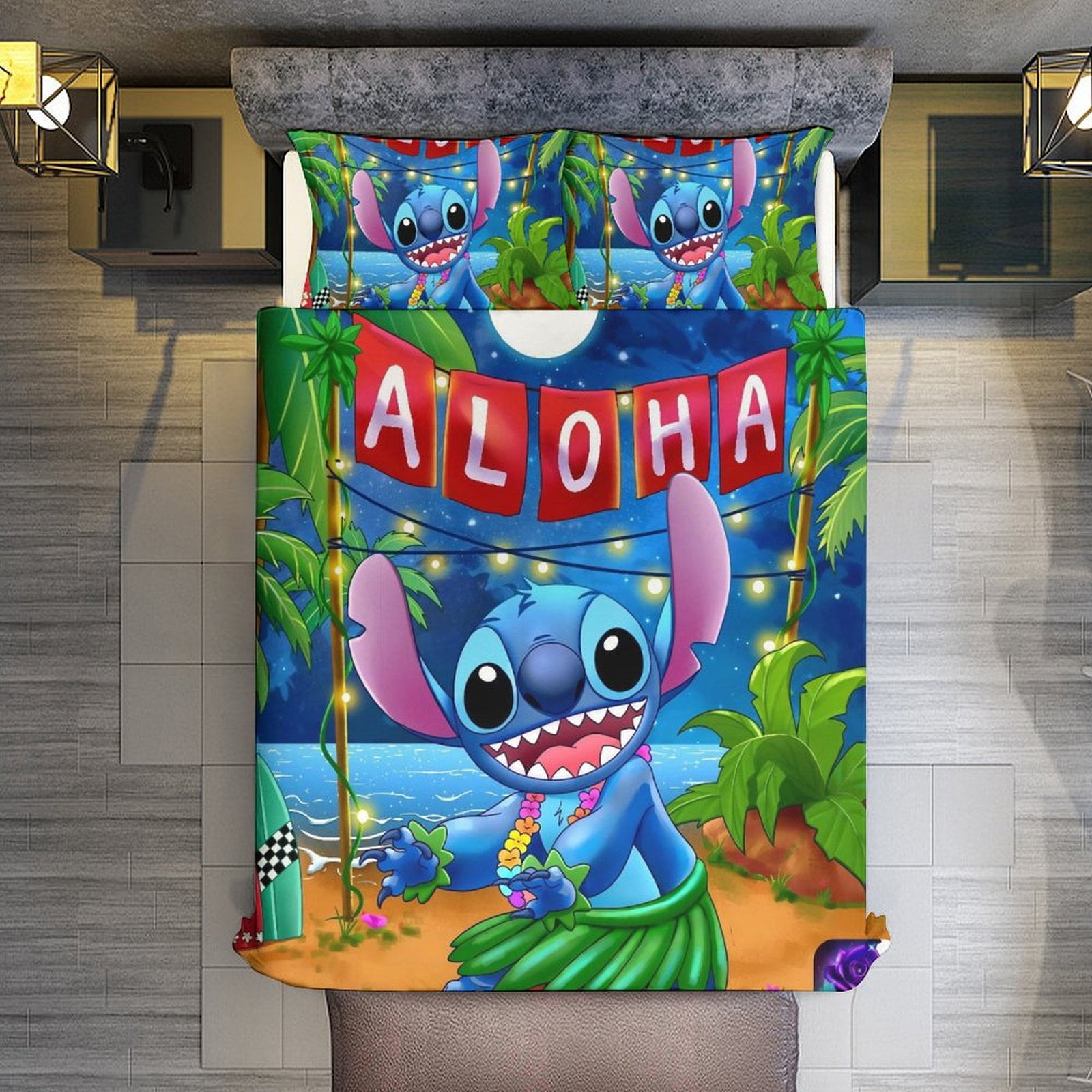 Hula Dancing Stitch Aloha Bedding Duvet Cover Queen Size for Kids and ...