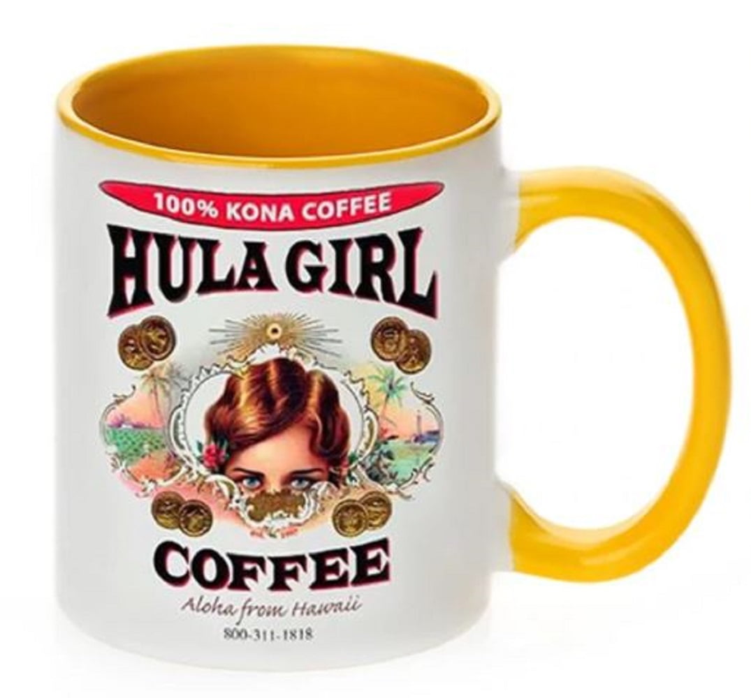 Hula Girl Coffee 11oz Mug Two Tone Golden Yellow Inner and Handle with ...