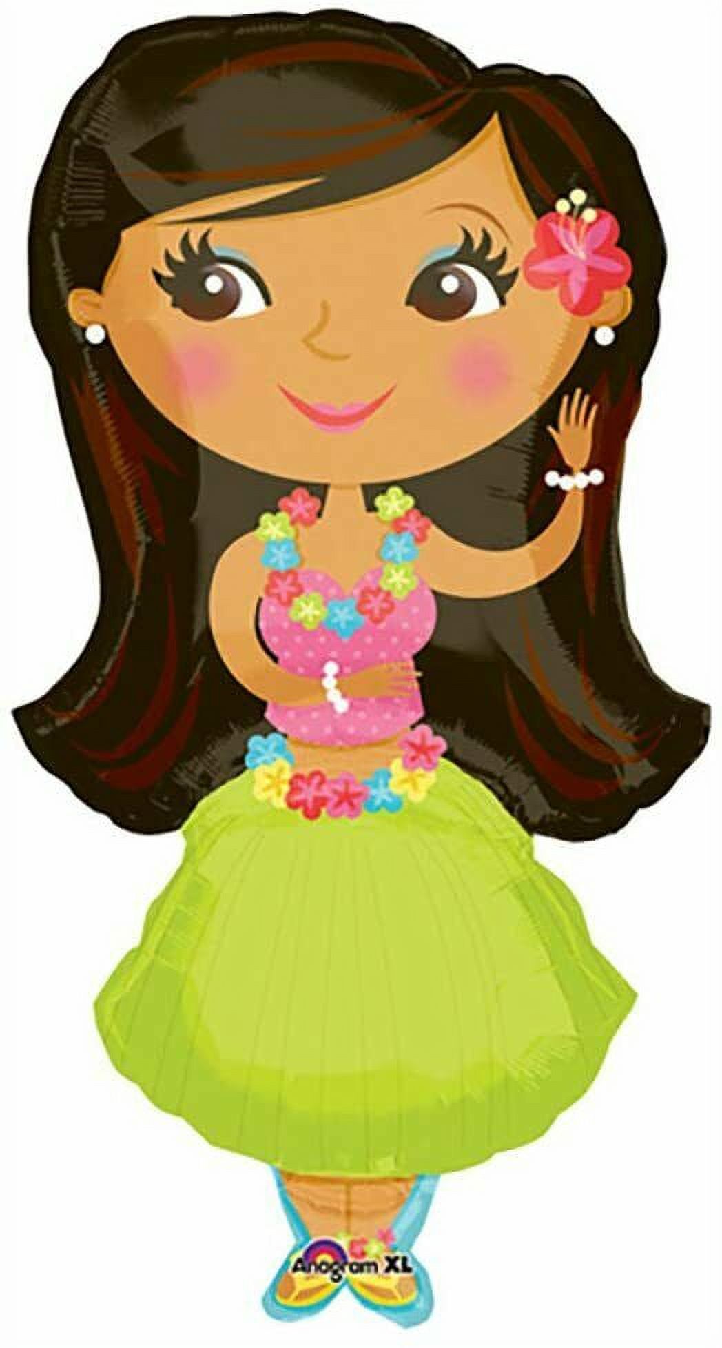 Hula Girl Foil Balloon, 35" luau beach hibiscus birthday party ...