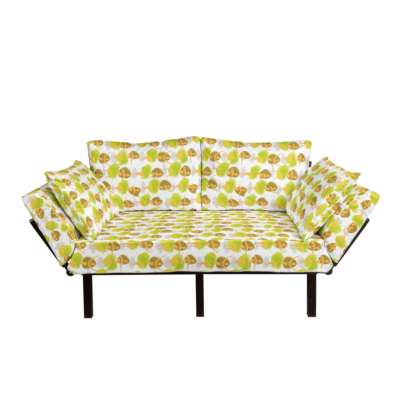 Hula Girl Futon Couch, Hawaiian Luau Lady Dancing in Grass Skirt Boho ...