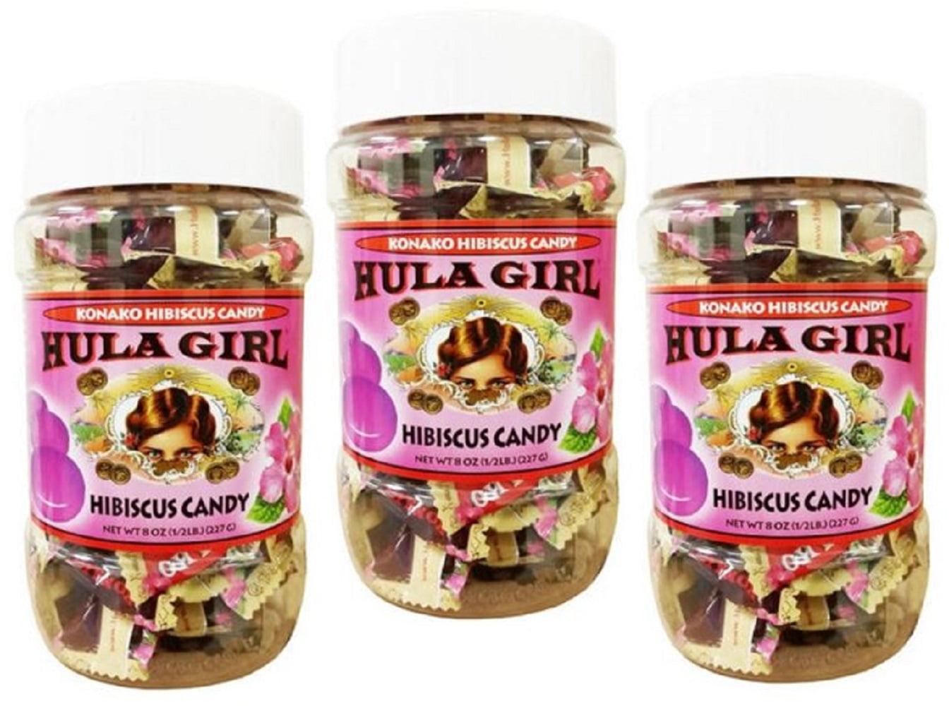 Hula Girl Konako Hibiscus Candy 8oz (1/2 lbs) (227 gram) Pack of 3 ...