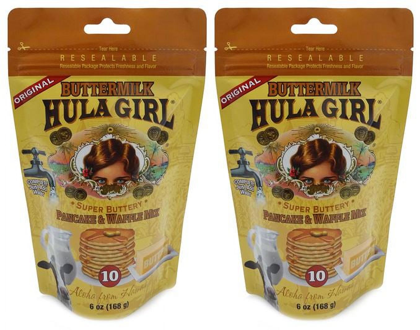 Hula Girl Original Buttermilk Pancake and Waffle Mix 6oz (168 grams) (2 ...