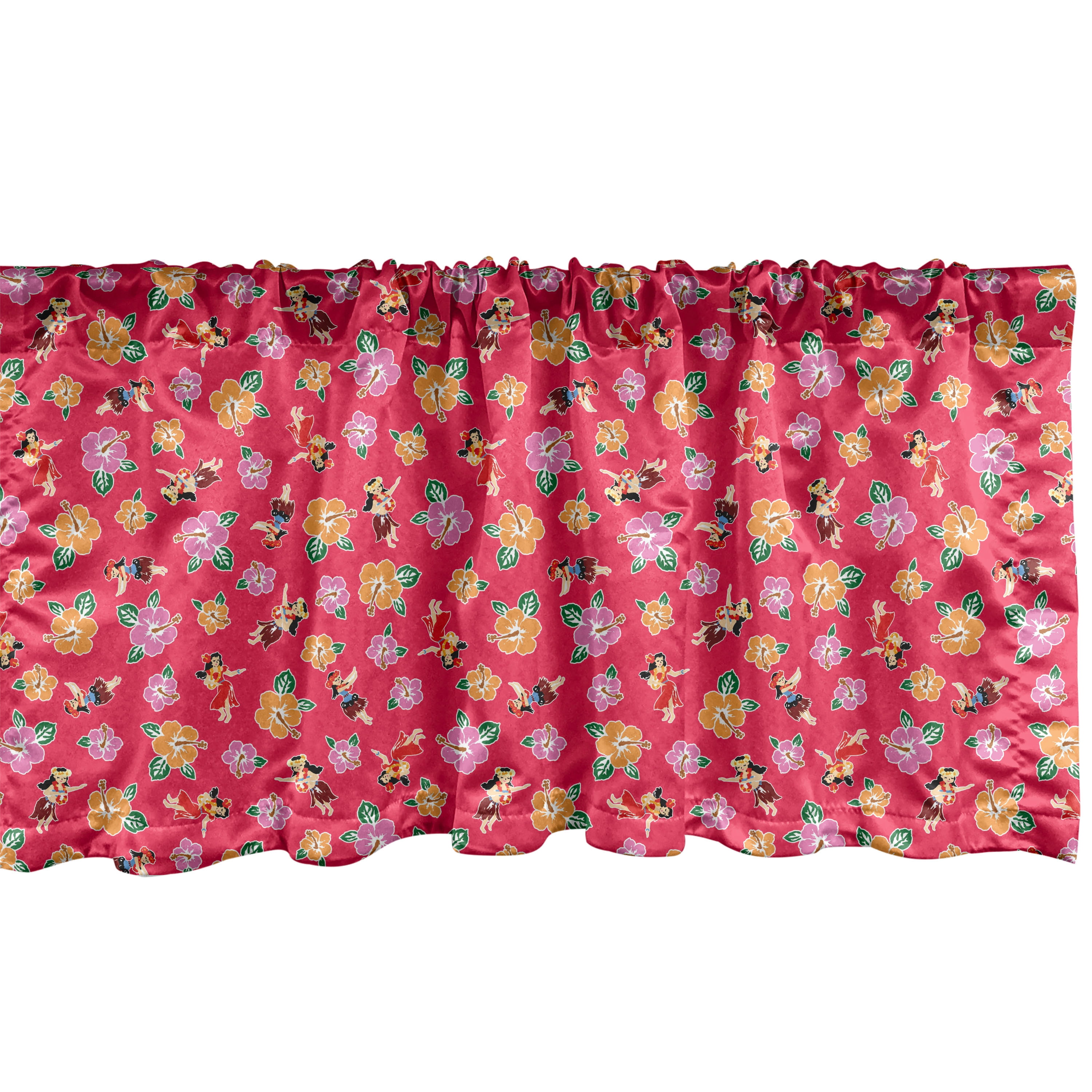 Ambesonne Hula Girl Valance Pack of 2, Hawaiian Themed Summer, 54"X18 ...