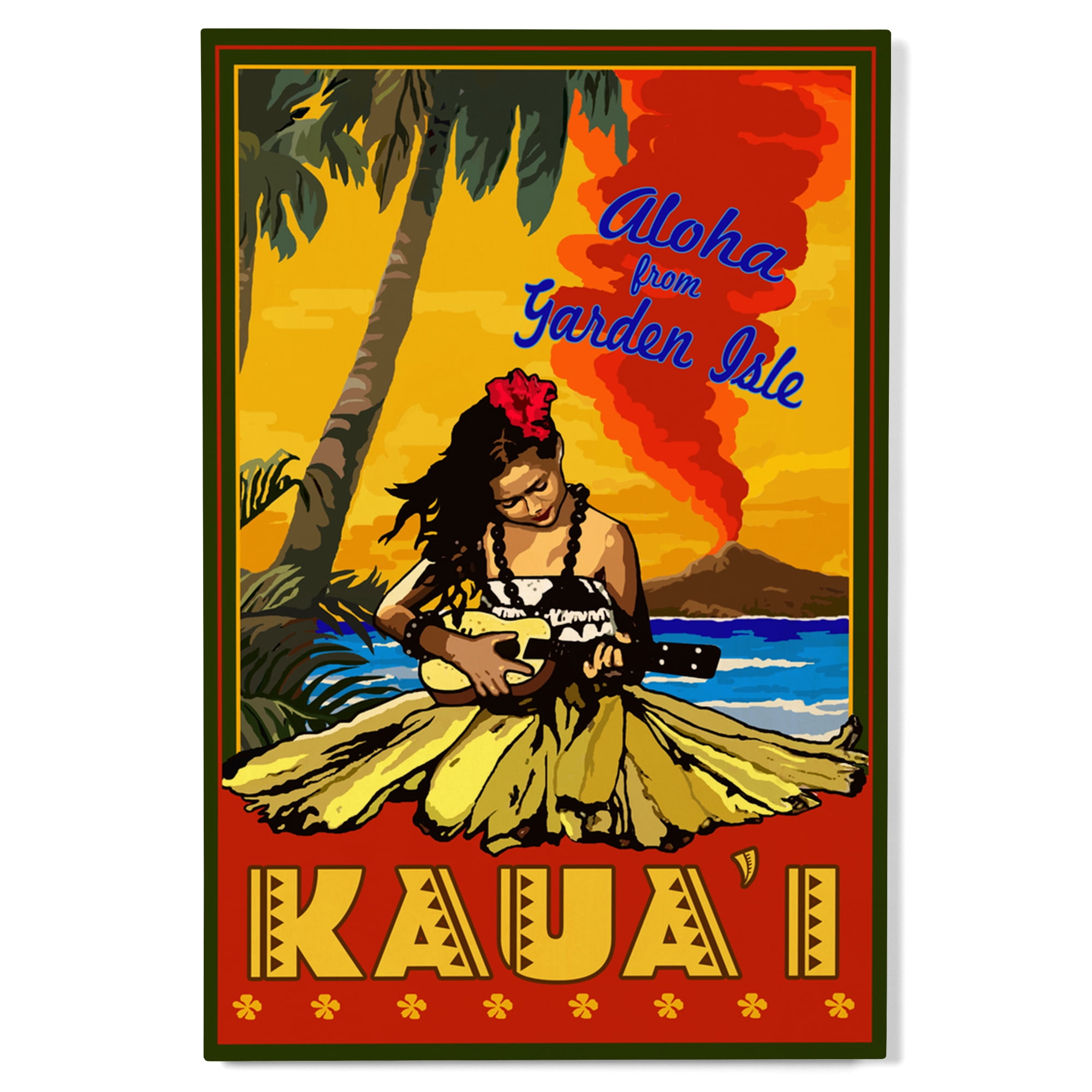 Hula Girl and Ukulele, Kauai, Hawaii Birch Wood Wall Sign (12x18 Rustic ...