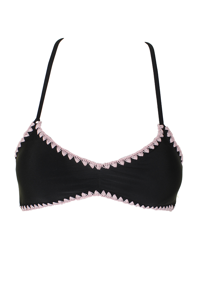 Hula Honey Black Blush Shell-Stitch Bralette Bikini Top XS - Walmart.com