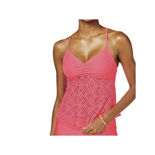 Hula Honey Womens Crochet Tankini Swim Top Separates Pink S