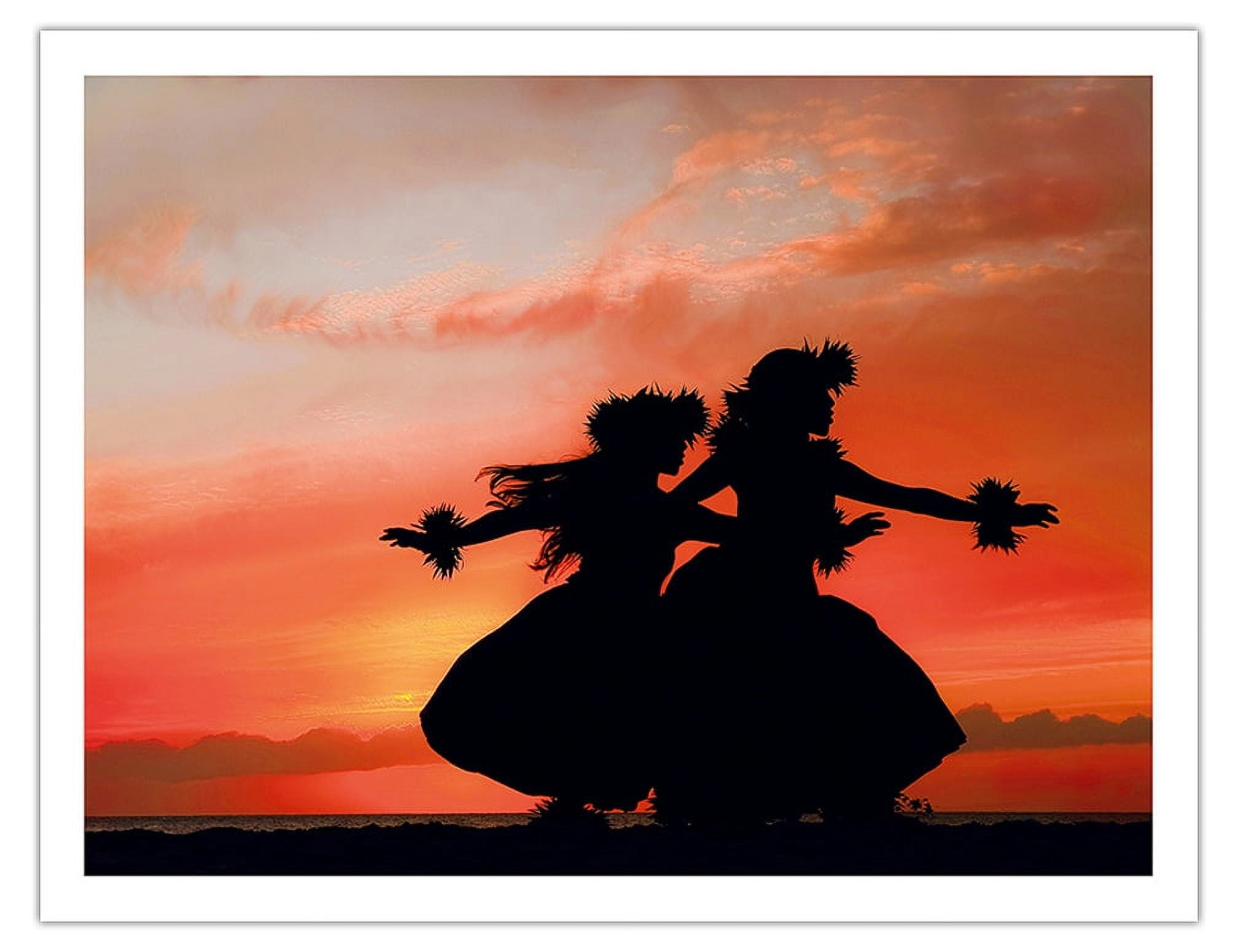 Hula Sisters - Young Hawaiian Dancers at Sunset - From an Original Color Photograph by Randy Jay ...