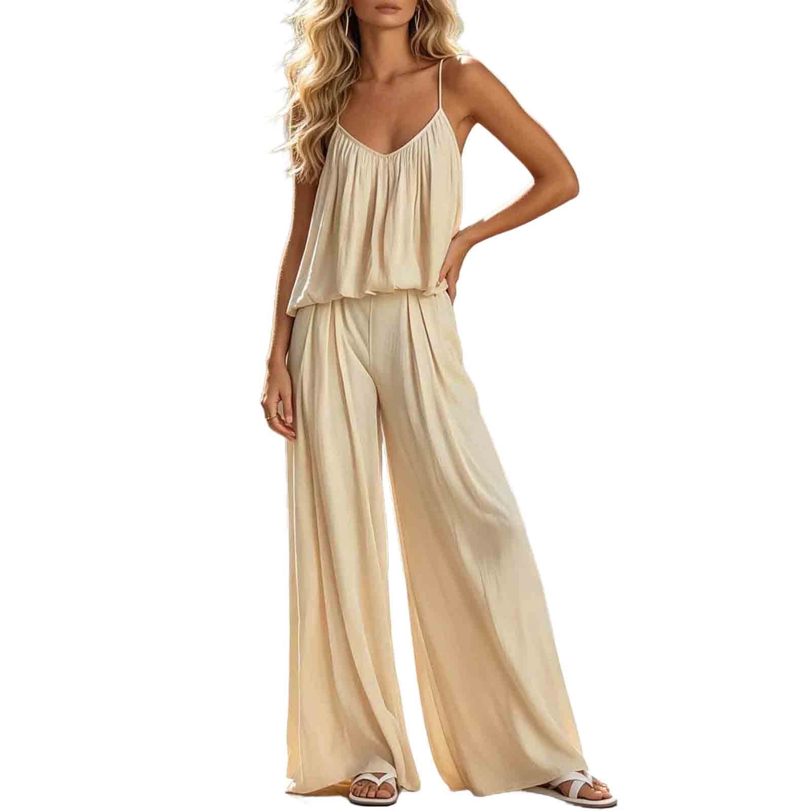 Hulanddfd Women's Solid-Color Pajama Sleeveless Halter V-neck Top with ...