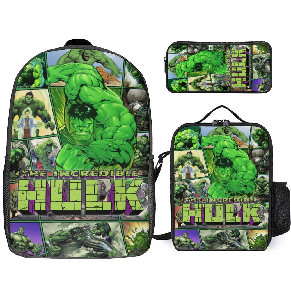 Hulk 3Pcs Backpack Set, Cute Casual Travel Backpacks With Lunch Box and ...