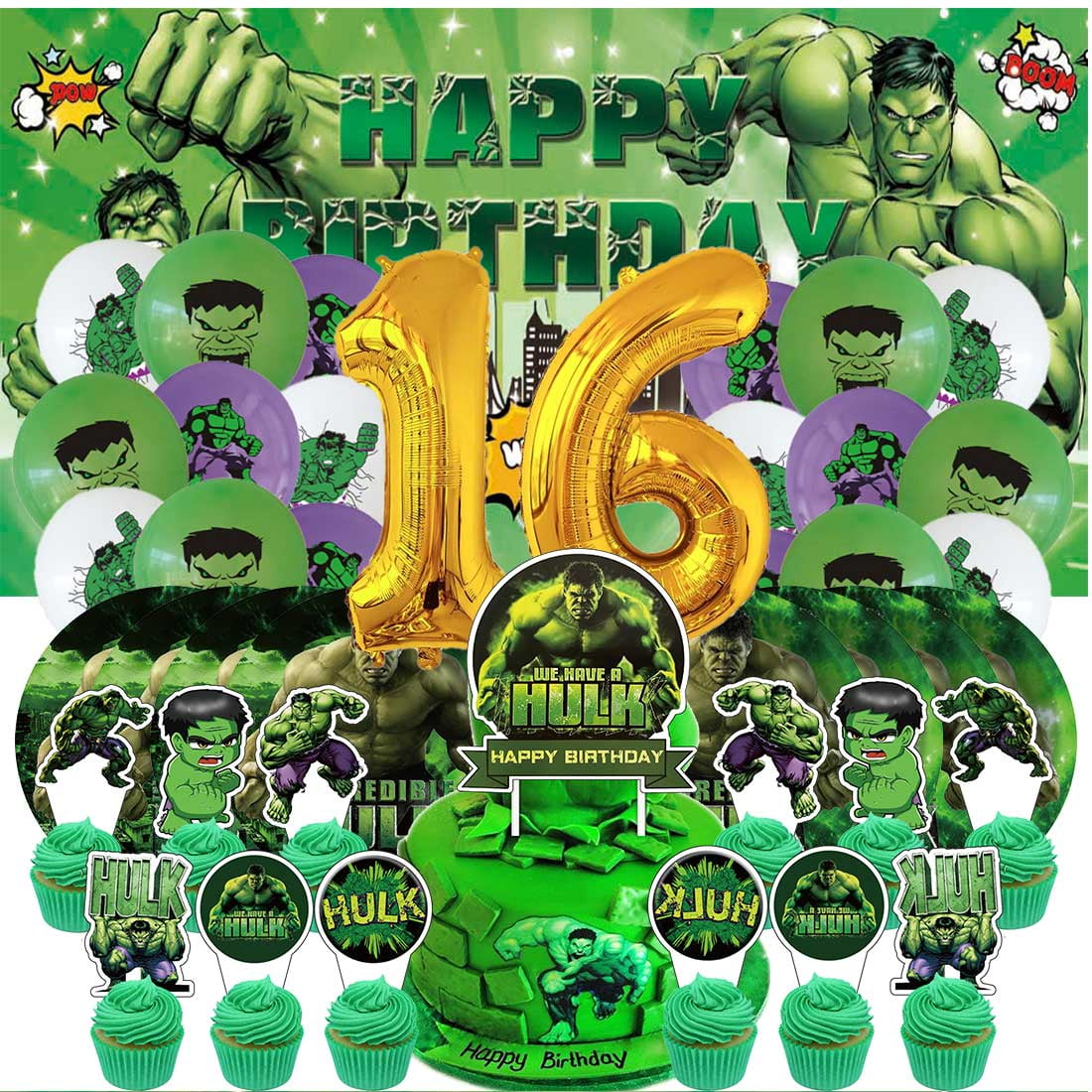 Hulk Balloons Party Supplies 16th Decor Tableware Birthday Cake Topper ...