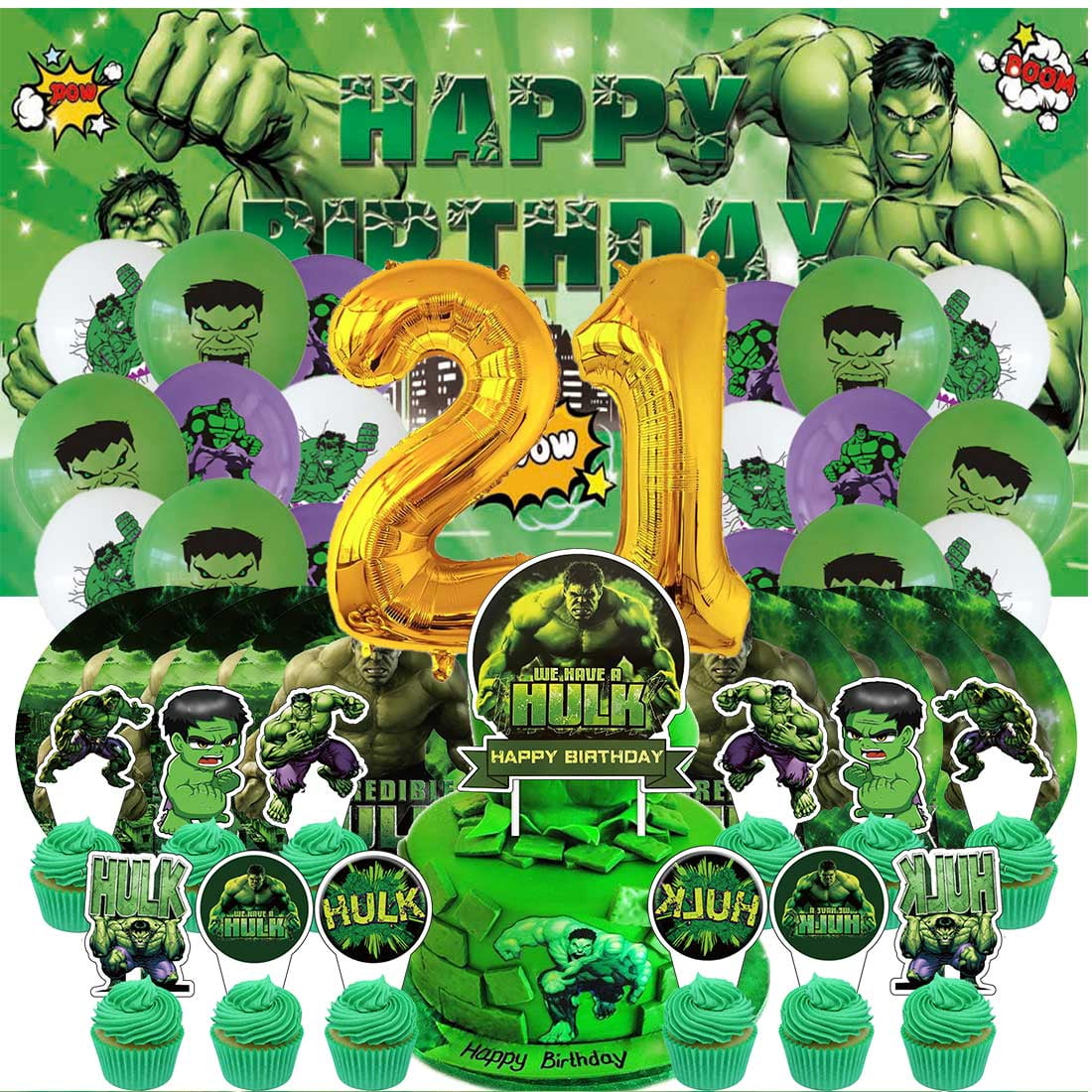 Hulk Balloons Party Supplies 21th Decor Tableware Birthday Cake Topper ...
