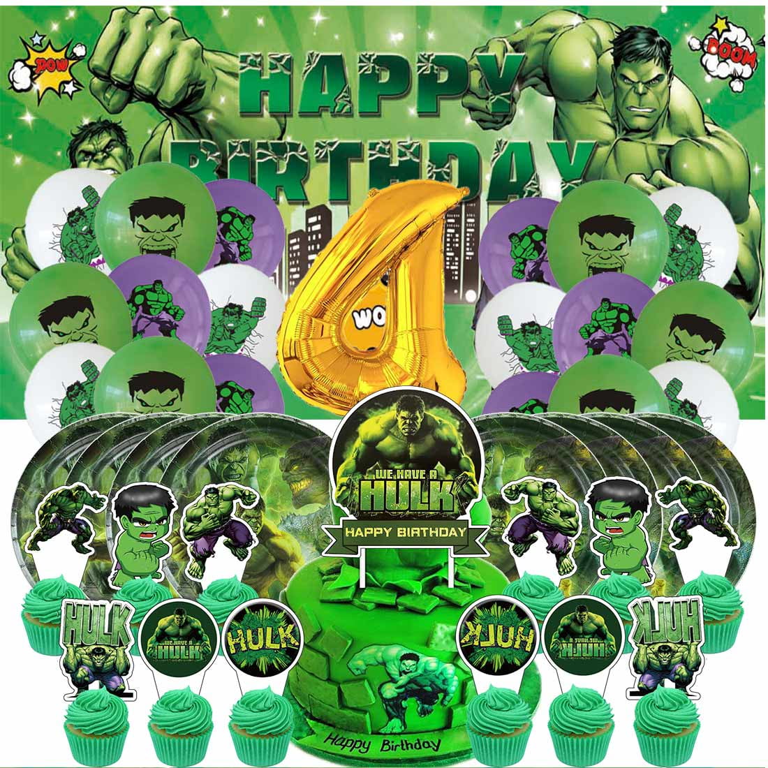 Hulk Balloons Party Supplies 4th Decor Tableware Birthday Cake Topper ...