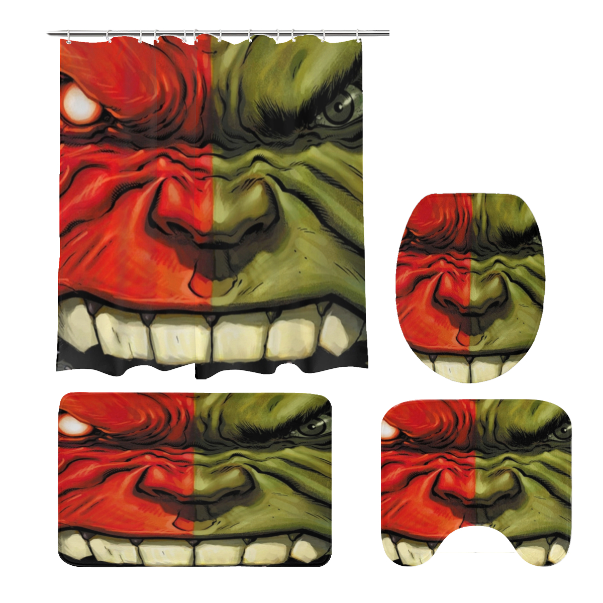 Hulk Bathroom shower curtain set 4-piece, bathroom set with rugs ...