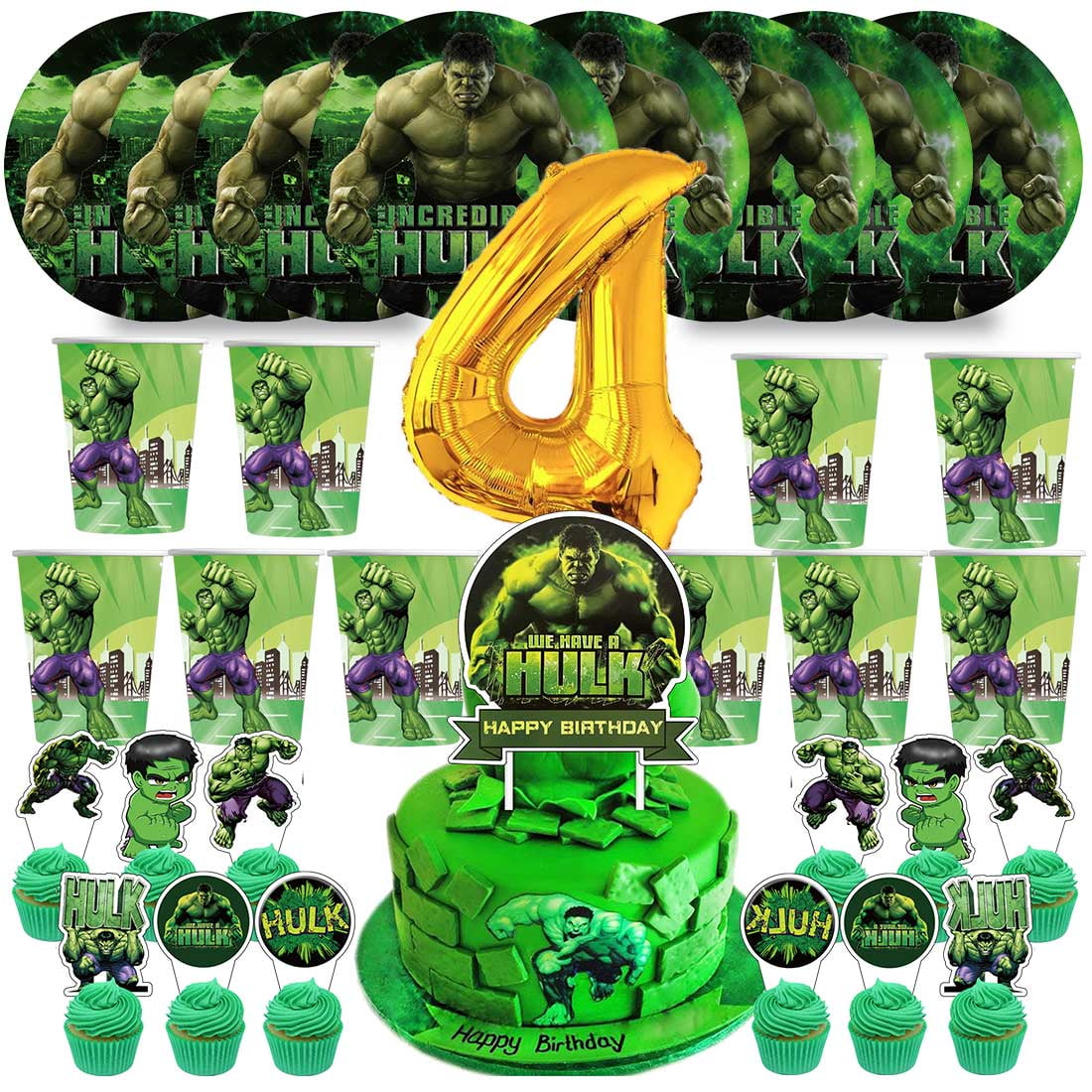 Hulk Birthday 4th Cups Party Supplies Plates Fans Decorations Cake ...