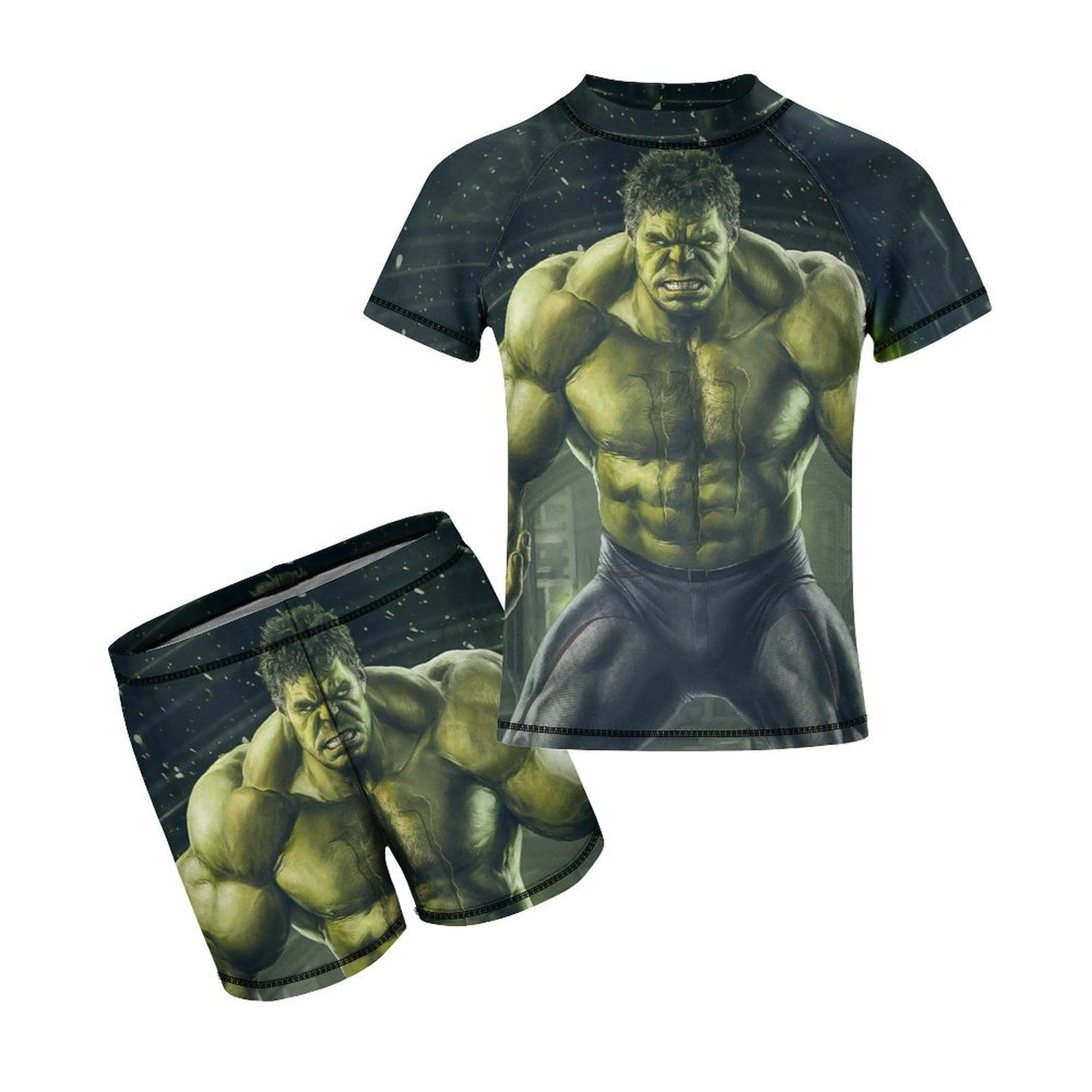 Hulk Boys 2-Piece Swimsuit Set, Short Sleeve Rash Guard & Swim Trunks ...