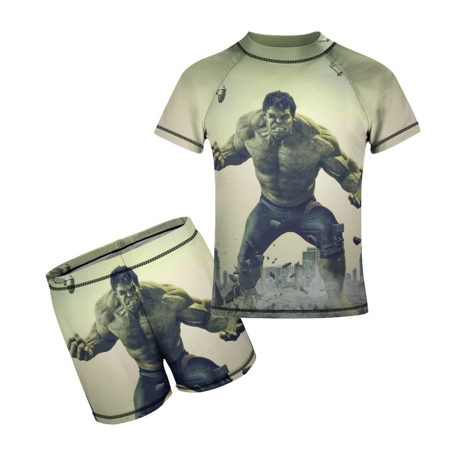 Hulk Boys 2-Piece Swimsuit Set, Short Sleeve Rash Guard & Swim Trunks ...