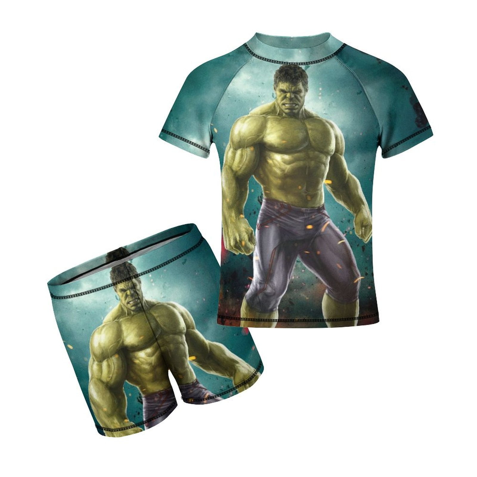Hulk Boys 2-Piece Swimsuit Set, Short Sleeve Rash Guard & Swim Trunks ...