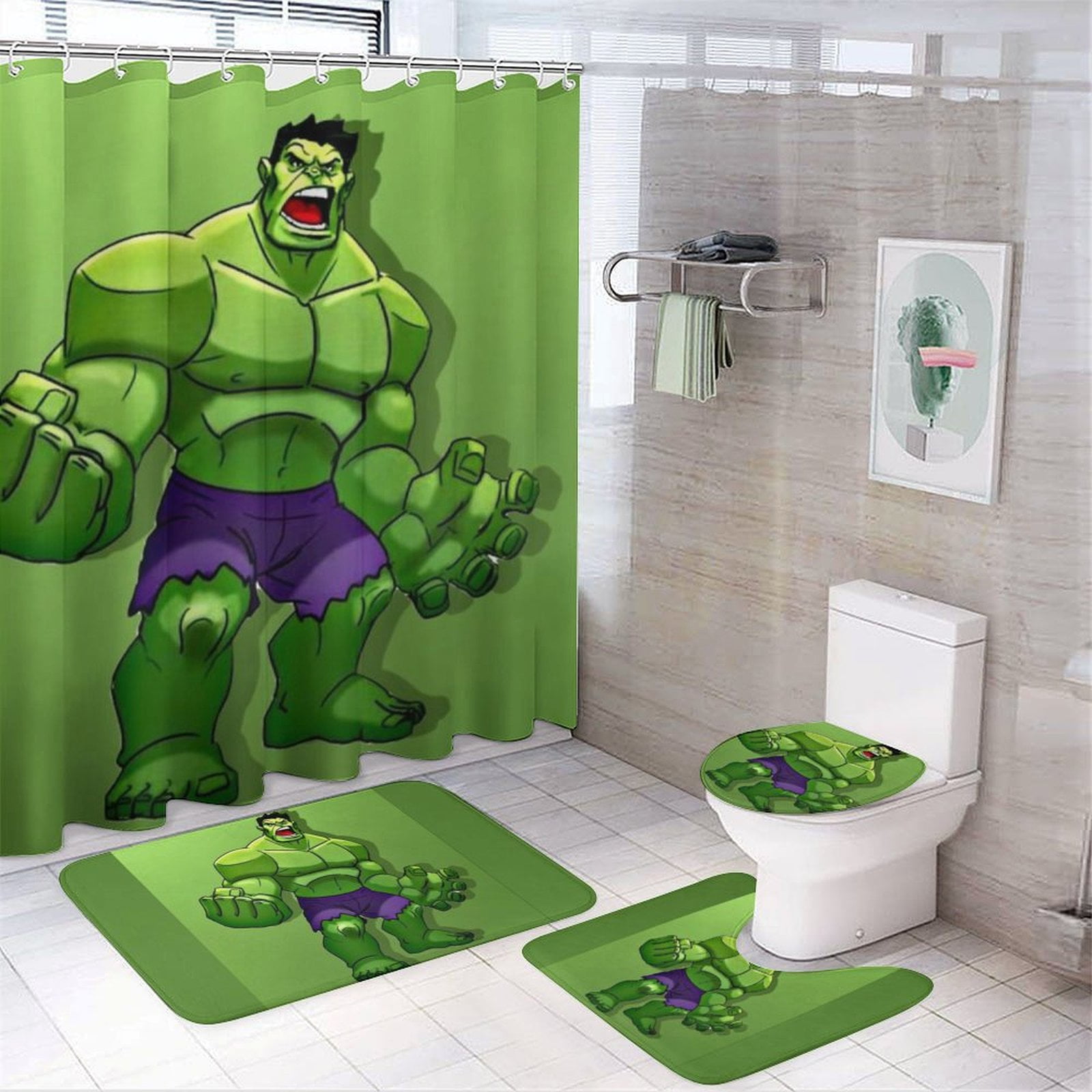 Hulk Cartoon Shower Curtain Set for Bathroom 4 Piece Bathroom ...