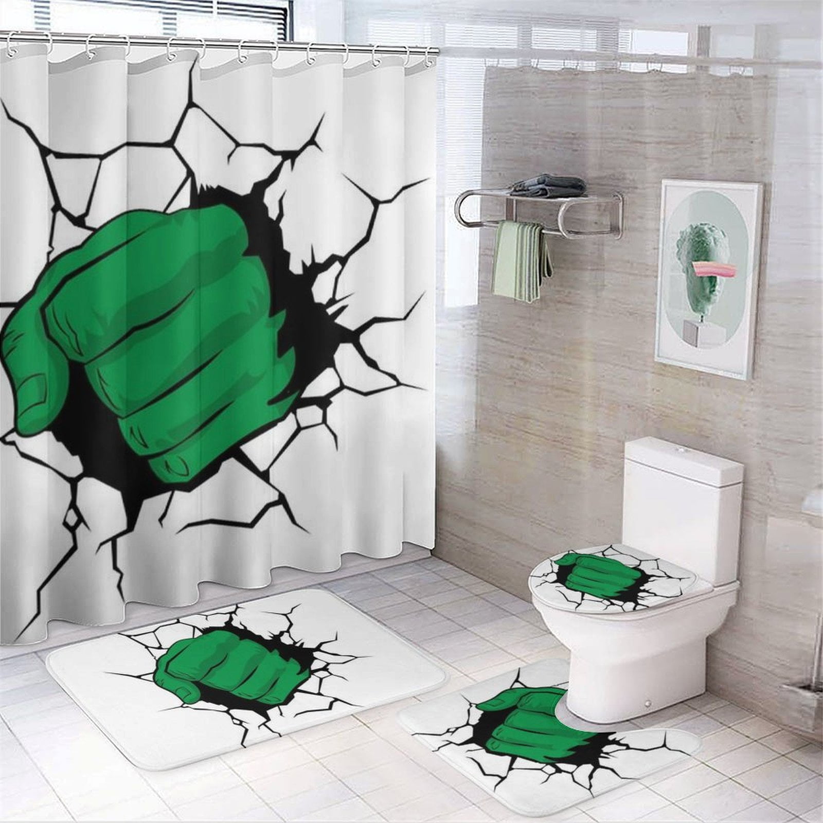 Hulk Cartoon Shower Curtain Set for Bathroom 4 Piece Bathroom ...