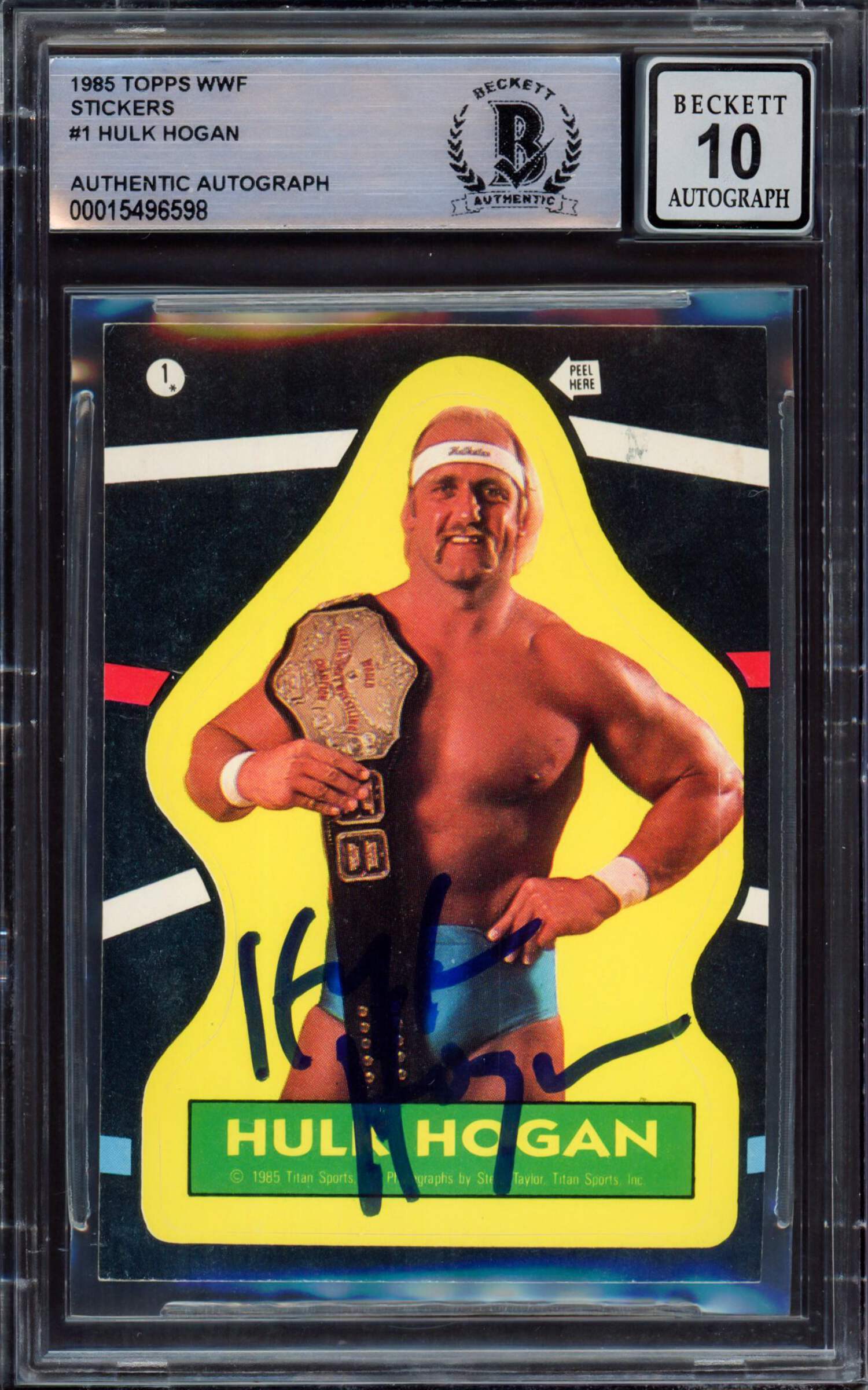 Hulk Hogan Autographed 1985 Topps WWF Sticker Rookie Card #1 Auto Grade ...