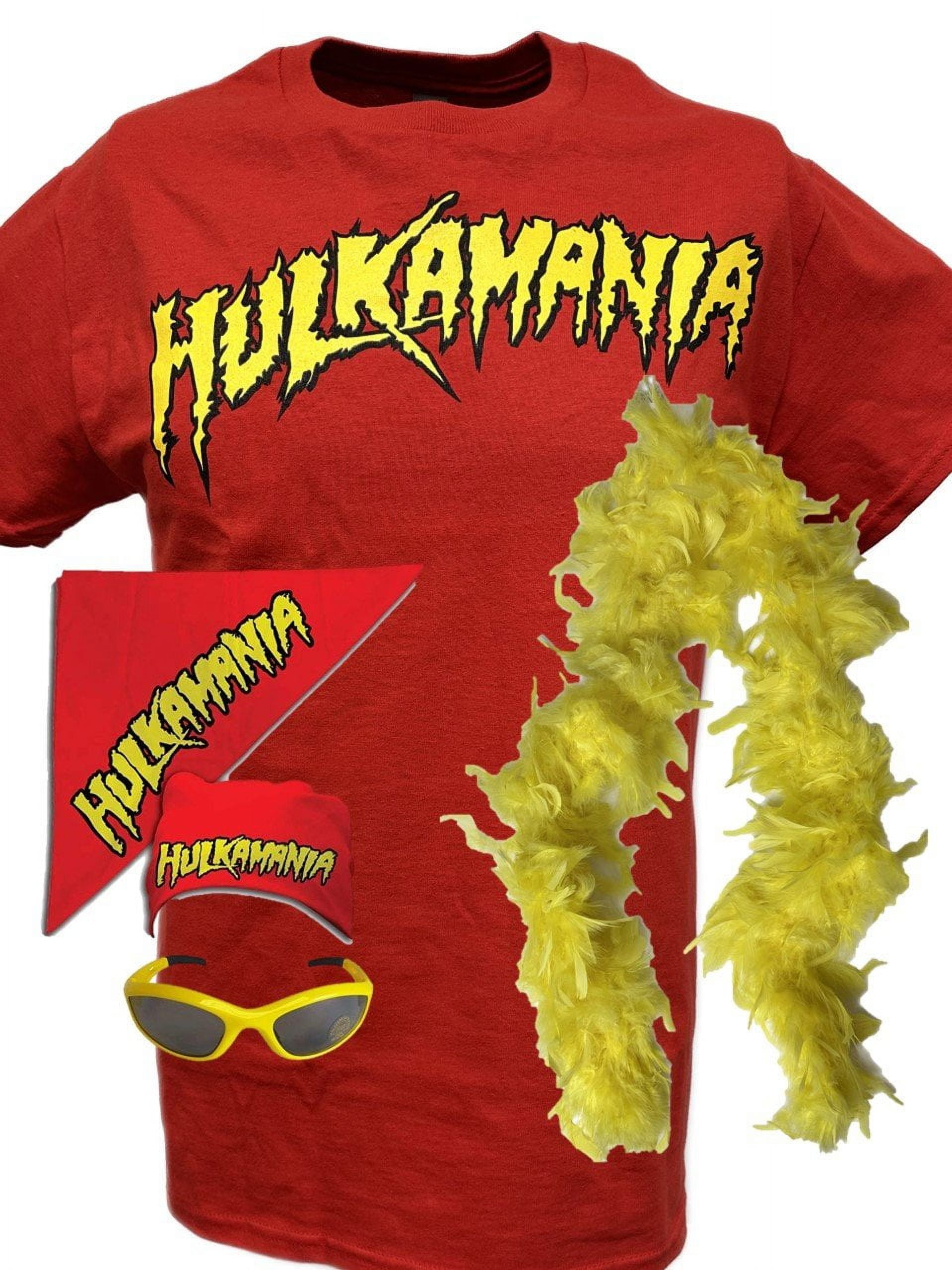 WWE Hulk Hogan Hulkamania Costume Set - Red T-shirt, Bandana, Beard Boa ...