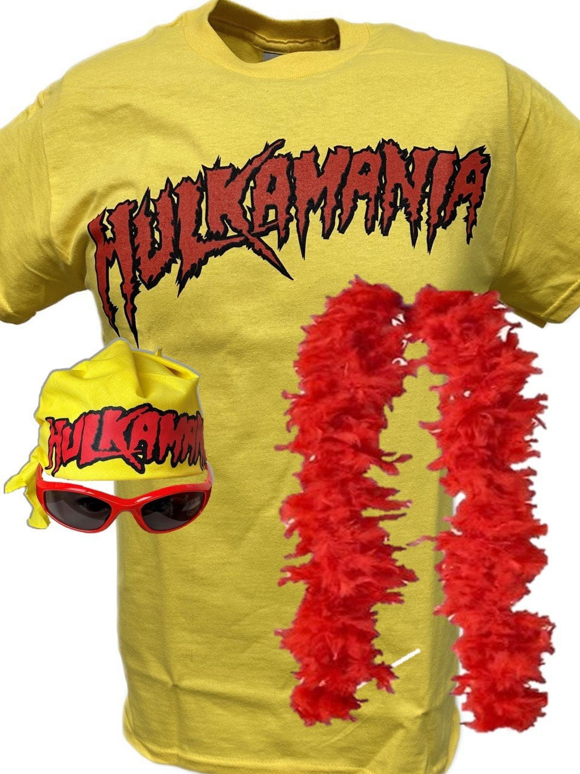Hulk Hogan Hulkamania Yellow T-shirt Bandana Boa Glasses Costume 5XL ...