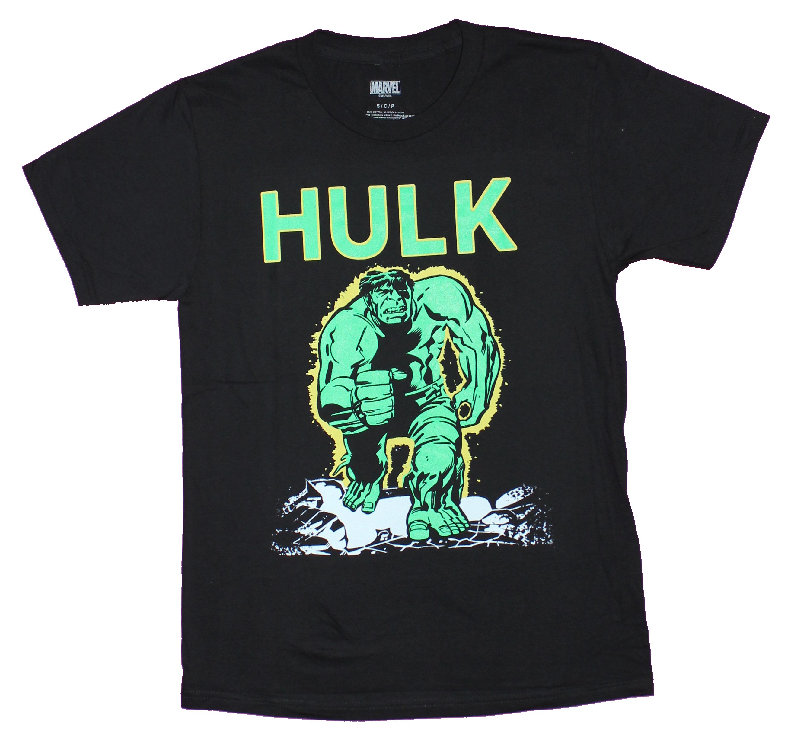 Hulk Mens T-Shirt - Charging Old School Artwork Under Name (Small ...