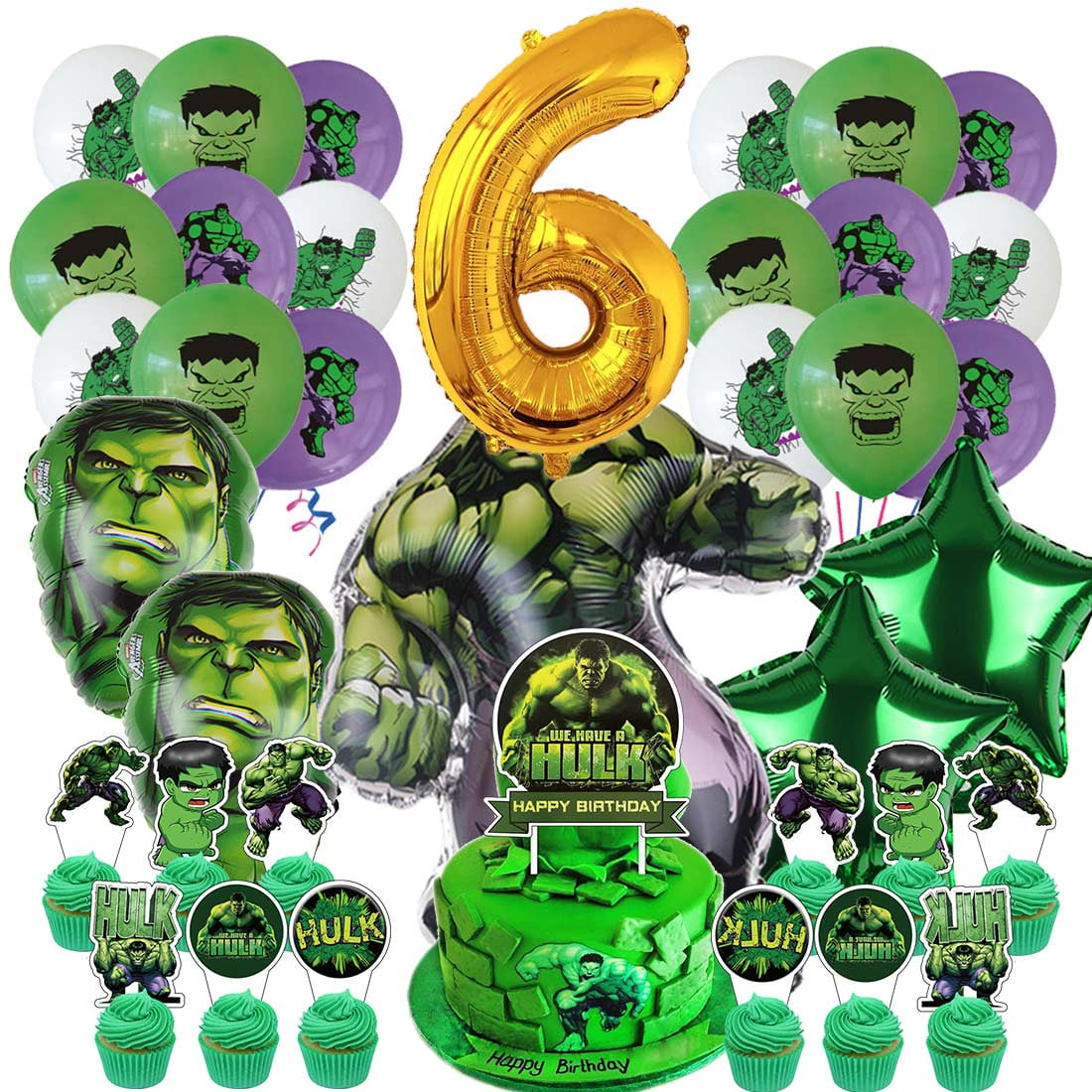 Hulk Party Supplies 6th Decor Kit Balloons Birthday Cake Topper ...